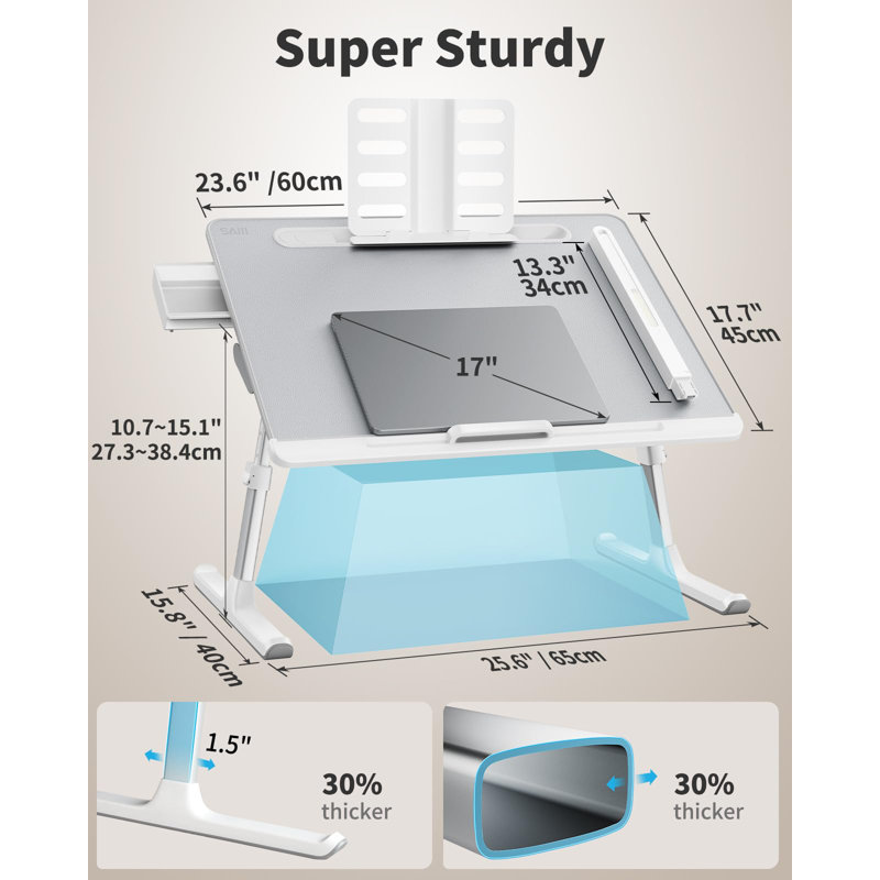 COAHAHA Adjustable Laptop Bed Tray With LED Lamp, Extra Large Foldable ...
