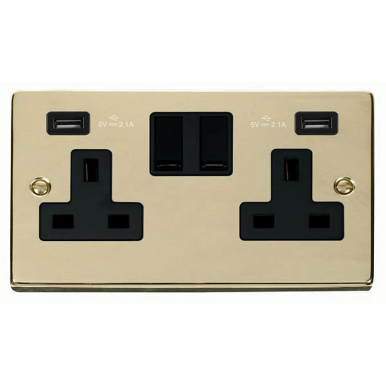 Marlow Home Co. Polished Brass 2 Gang 13A 2 USB Twin Double Switched ...