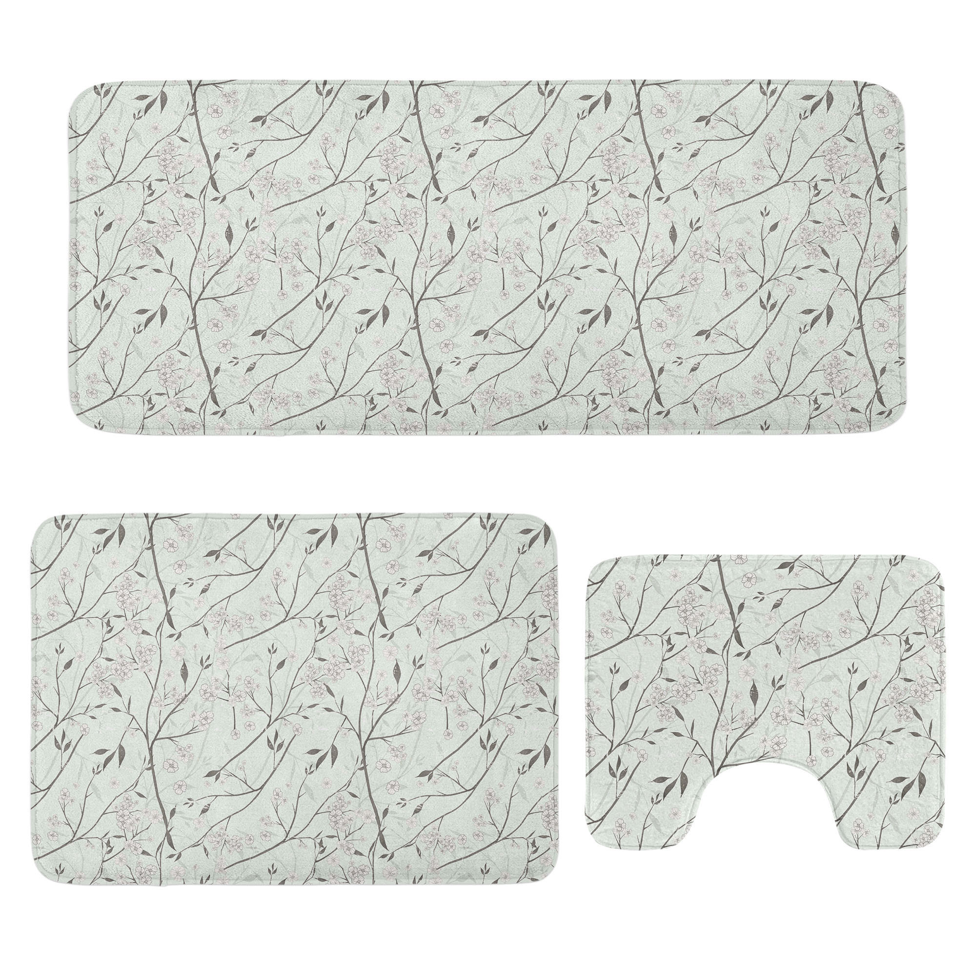 East Urban Home Grey and Mint Bathroom Rug Set 3 Pieces U-Shape ...