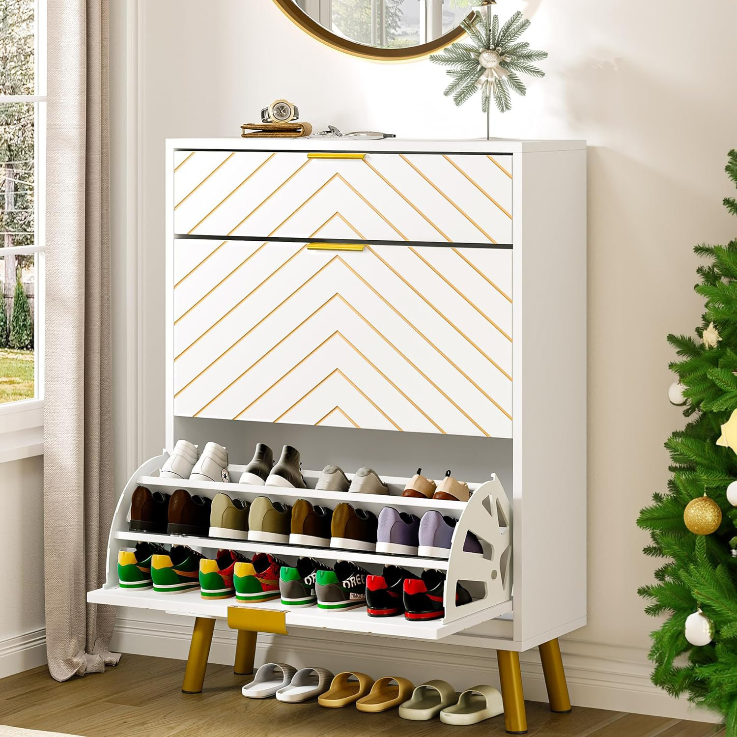 Rubbermaid Shoe Cabinet With 2 Flip Drawers, Entryway Freestanding ...