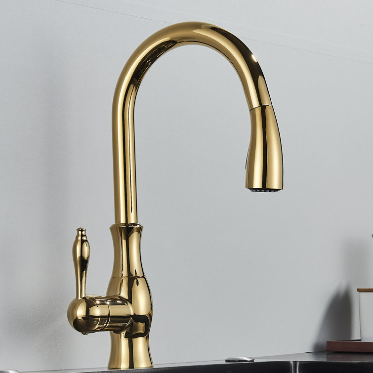 Belfry Kitchen Extendable kitchen faucet with shower head Golden 360 ...