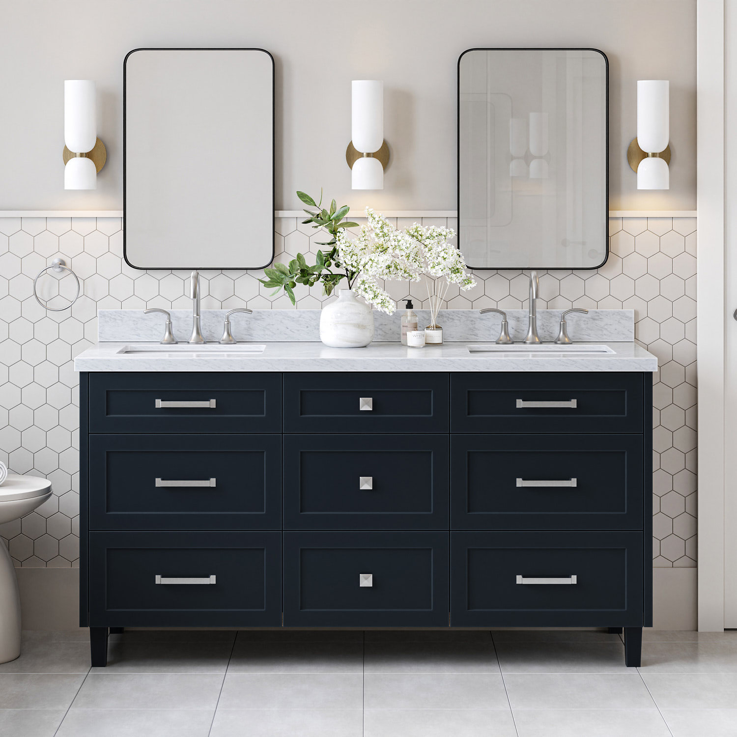 Ariel Bath Ariel Monroe 67 Inch Double Rectangular Sink Bathroom Vanity ...