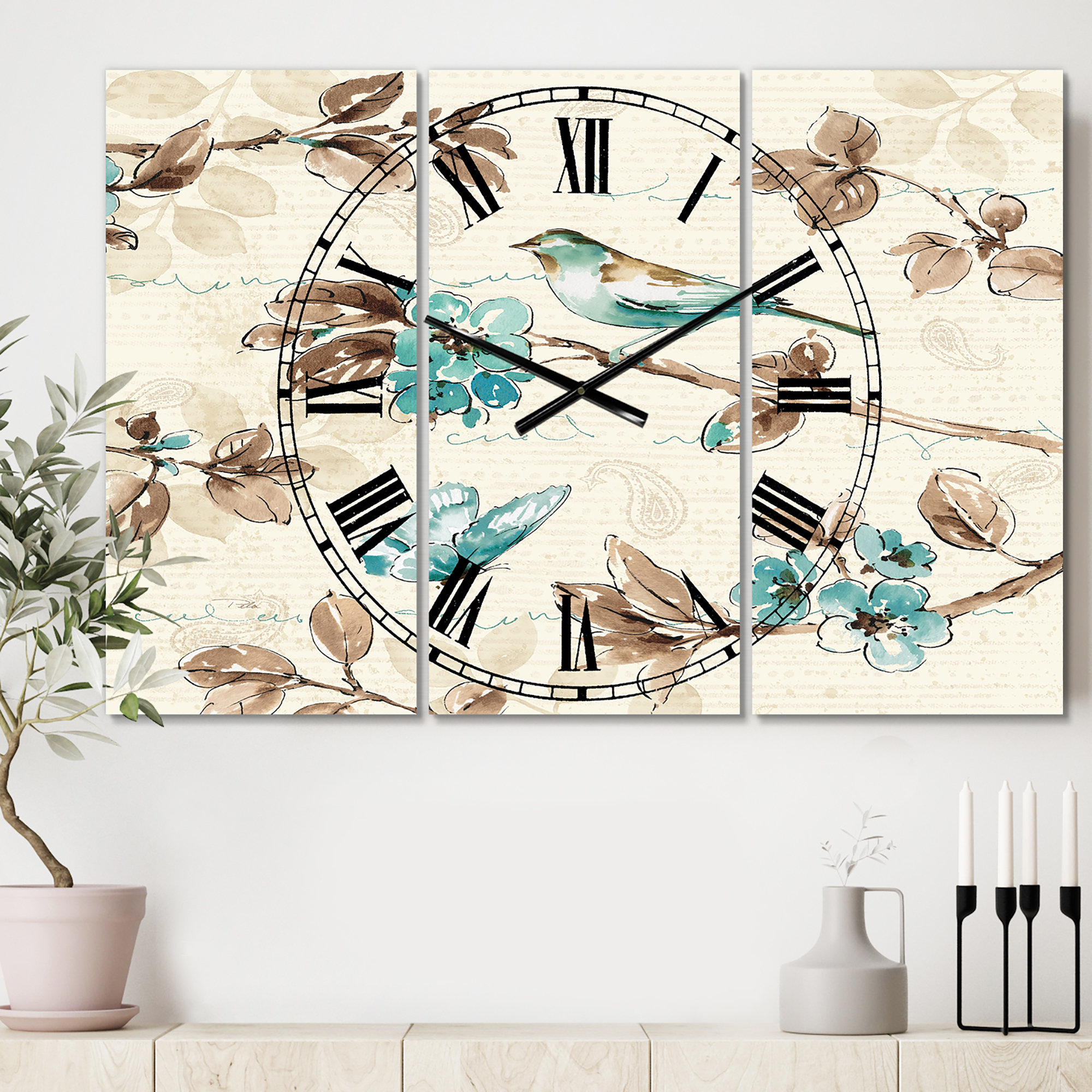 East Urban Home Beige Bird Wings - Traditional wall clock | Wayfair