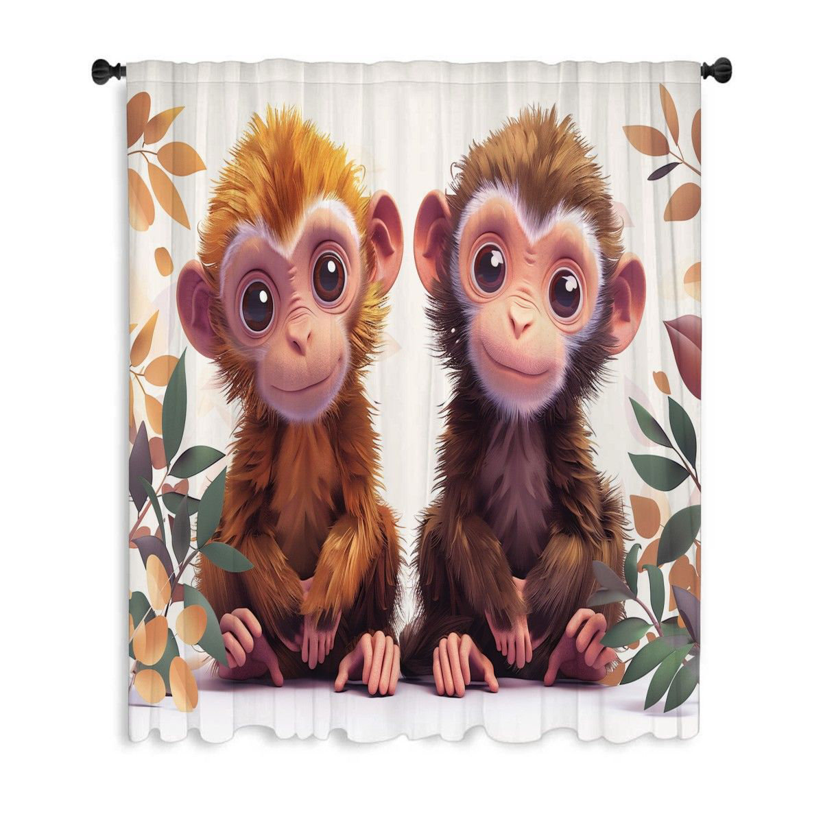 Bungalow Rose Monkeys Window Curtains, Animal Blockout & Sheer Curtains ...