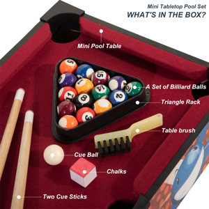 RayChee 20" Table Top Pool Table with Small Billiards Balls, Pool Cues ...