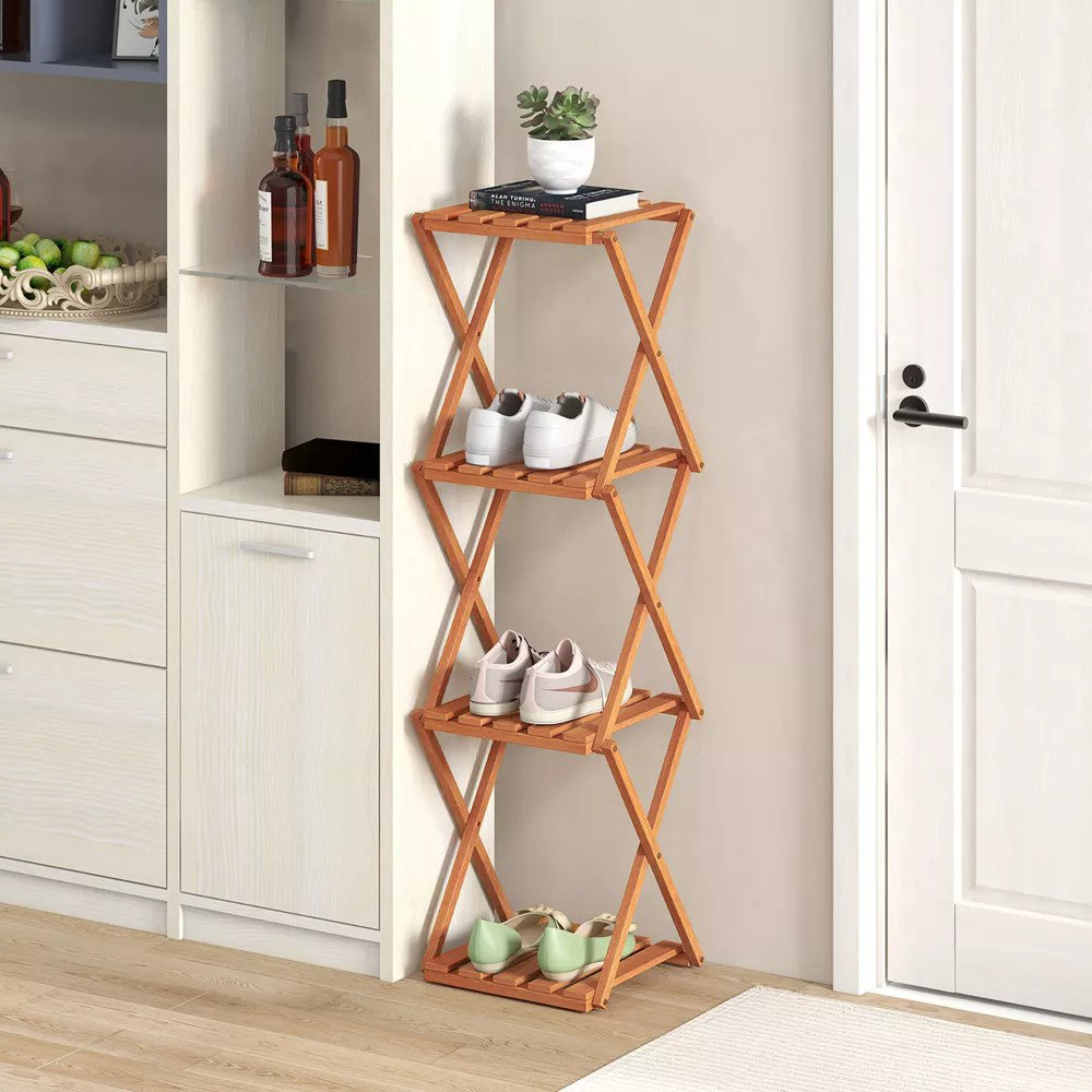 Latitude Run® 4-Tier Folding Plant Stand w/ Slatted Layers Stable X ...