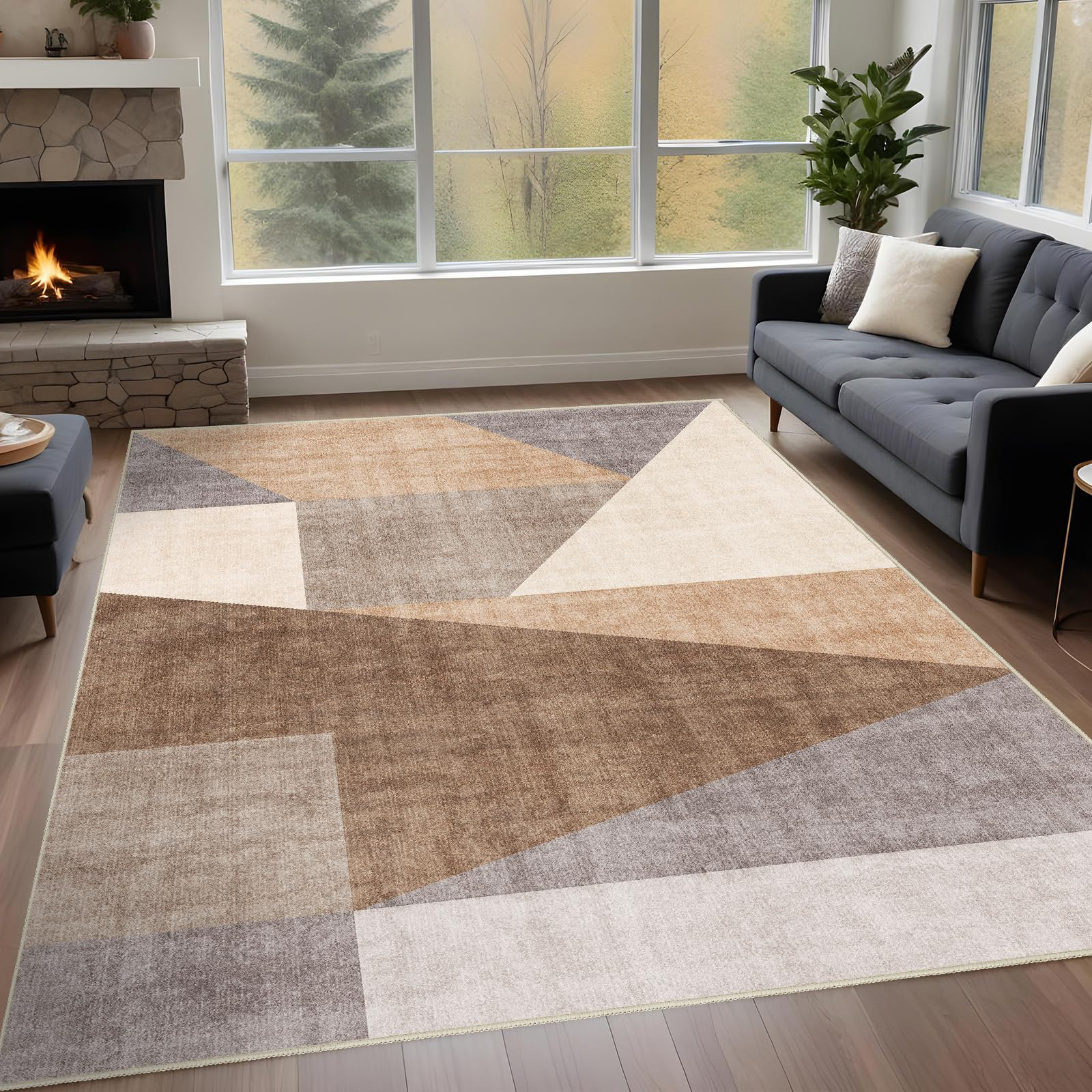Ivy Bronx Washable Modern Area Rug: 5X7 Geometric Area Rugs For Living ...