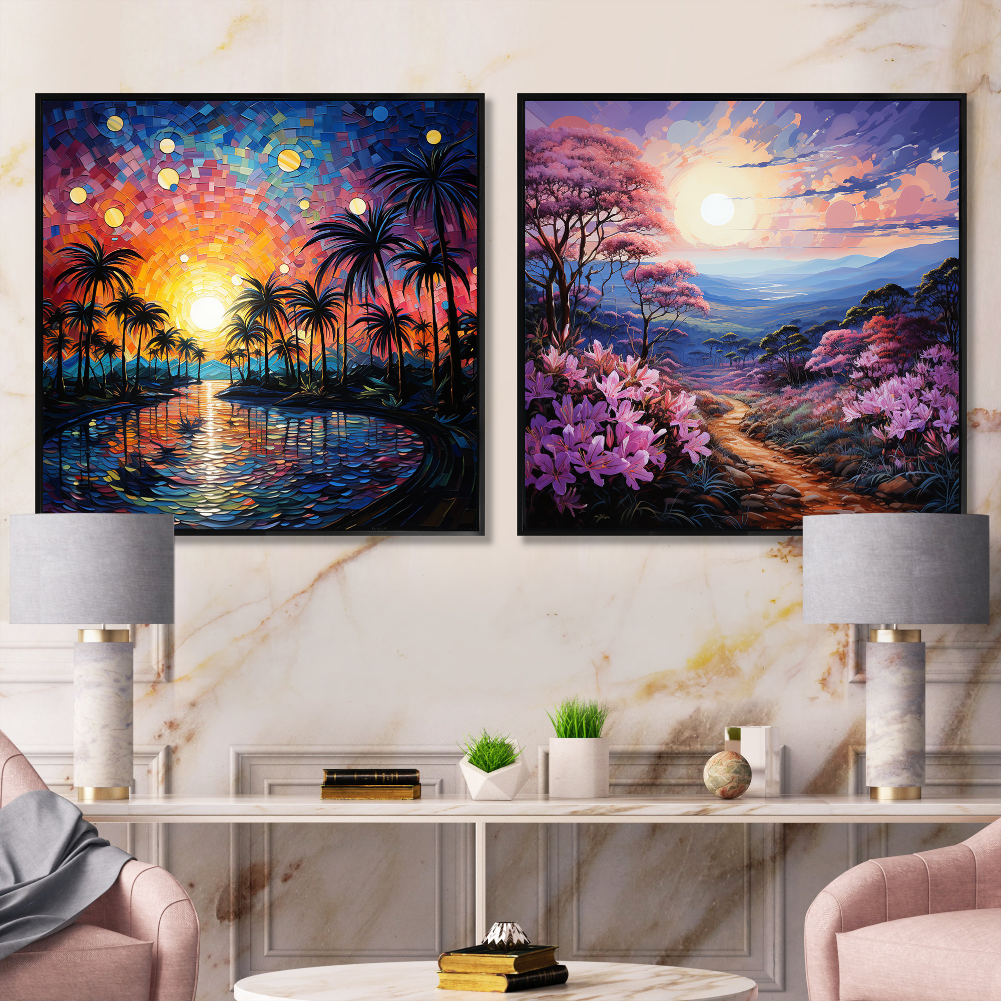 Dakota Fields Palm Trees Colorful Pointillism - Abstract Landscapes ...
