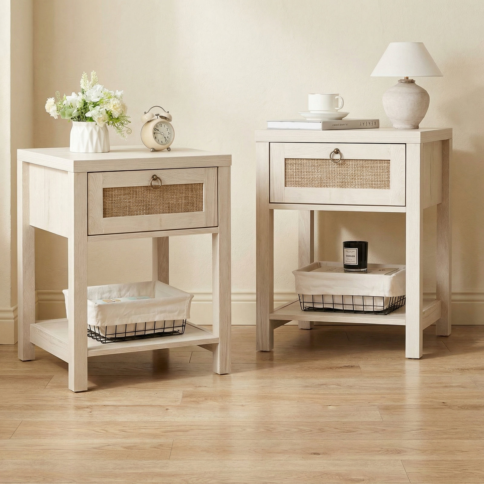 Bayou Breeze Bhairavi 23.6'' Tall 1 - Drawer White Wicker Nightstands ...