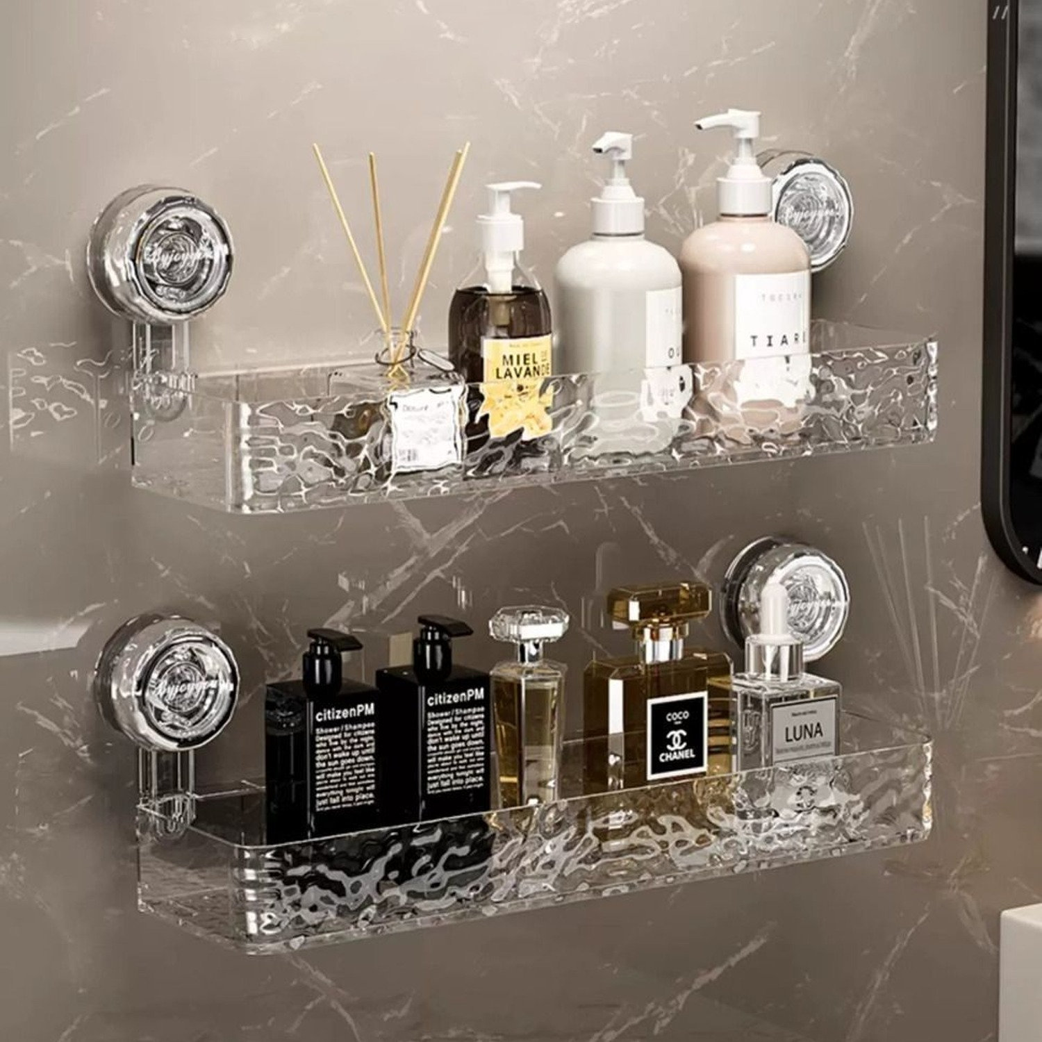 Ivy Bronx Clear Shower Caddy Suction Cup No-Drill Space Saving Shelves ...
