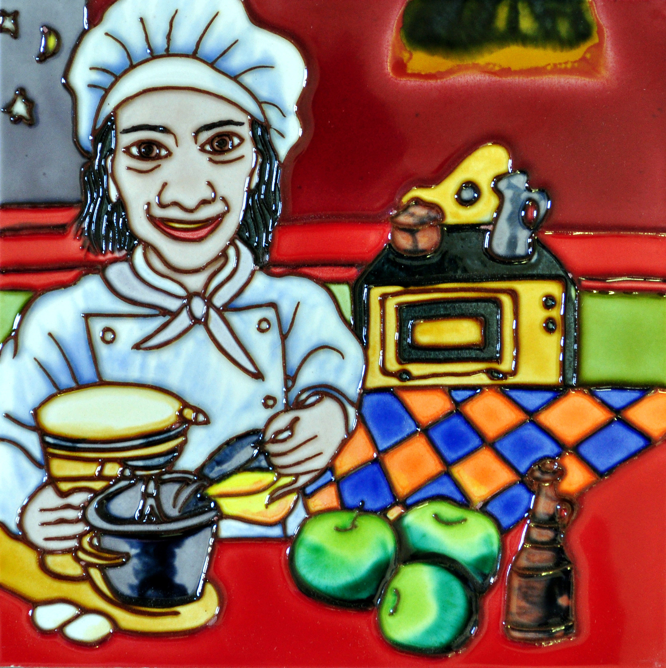 Continental Art Center 8x8" Chef Mixing Food with Apples on the Table ...