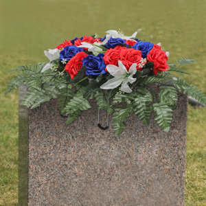 Primrue Memorial Cemetery flower Rose Headstone Spray | Wayfair