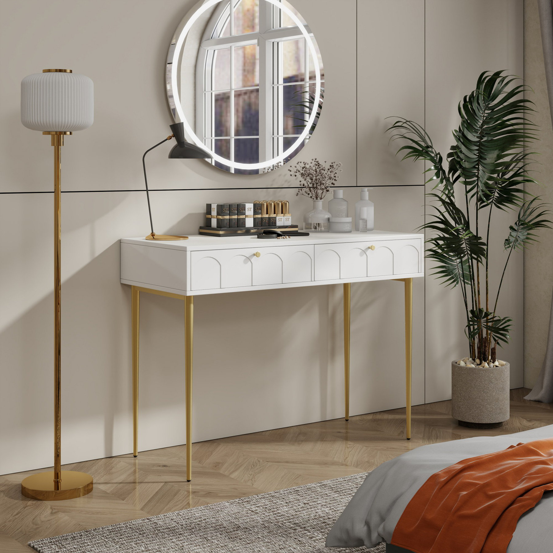 Mercer41 Modern metal leg double drawer dressing table | Wayfair