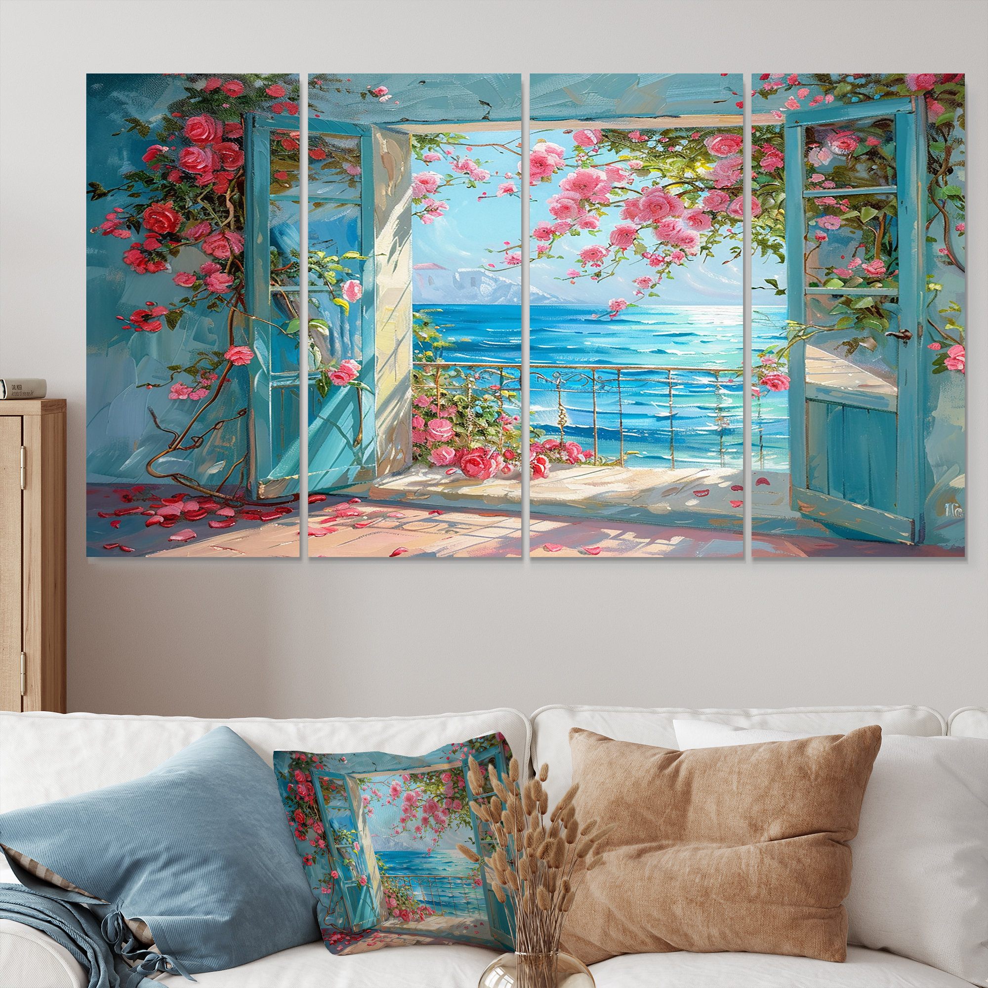 Design Art Beach House Blossoming Pink Roses Ocean View - Beach & Ocean ...