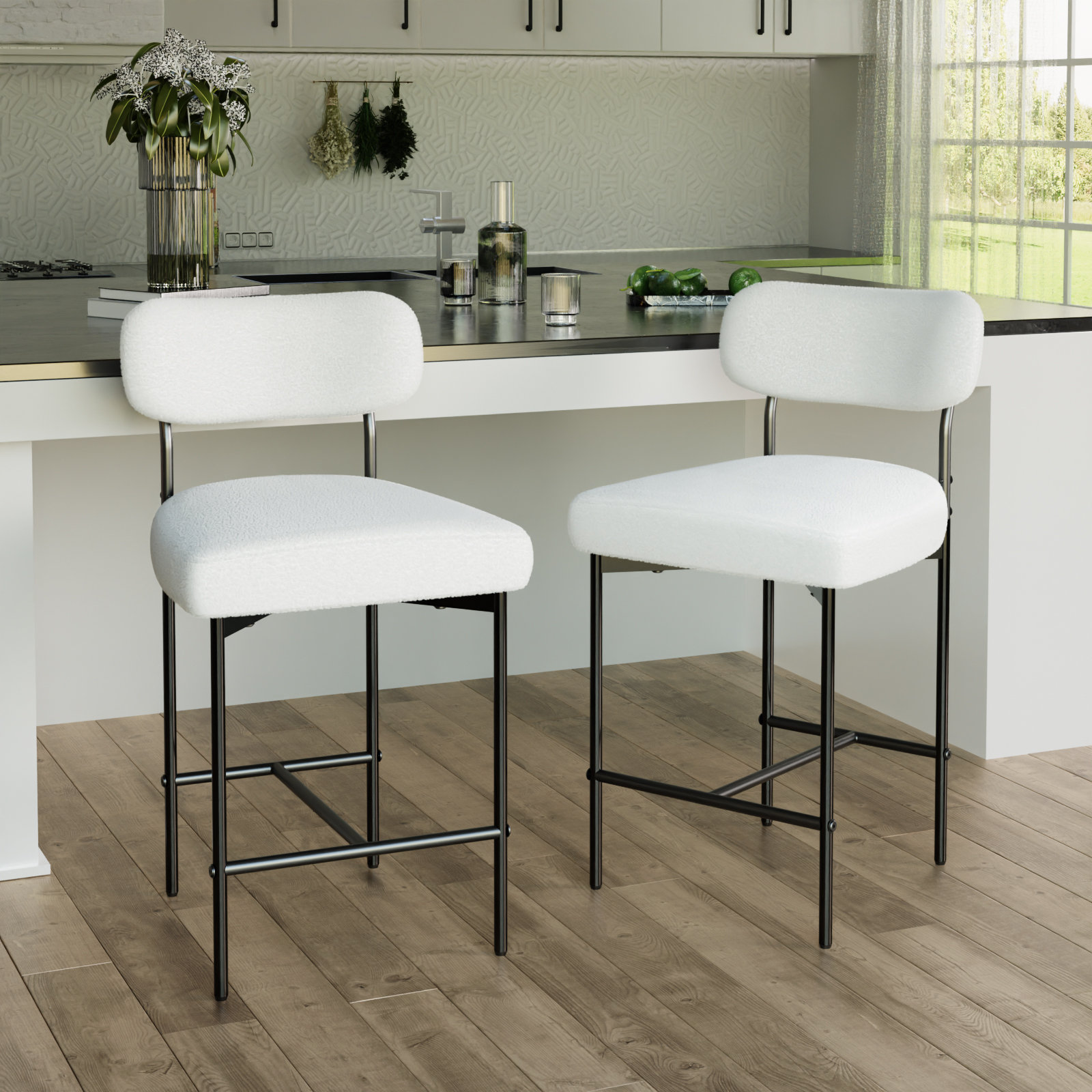 Brayden Studio® Osborne 26" H Upholstered Bar Stools Counter Height Bar ...