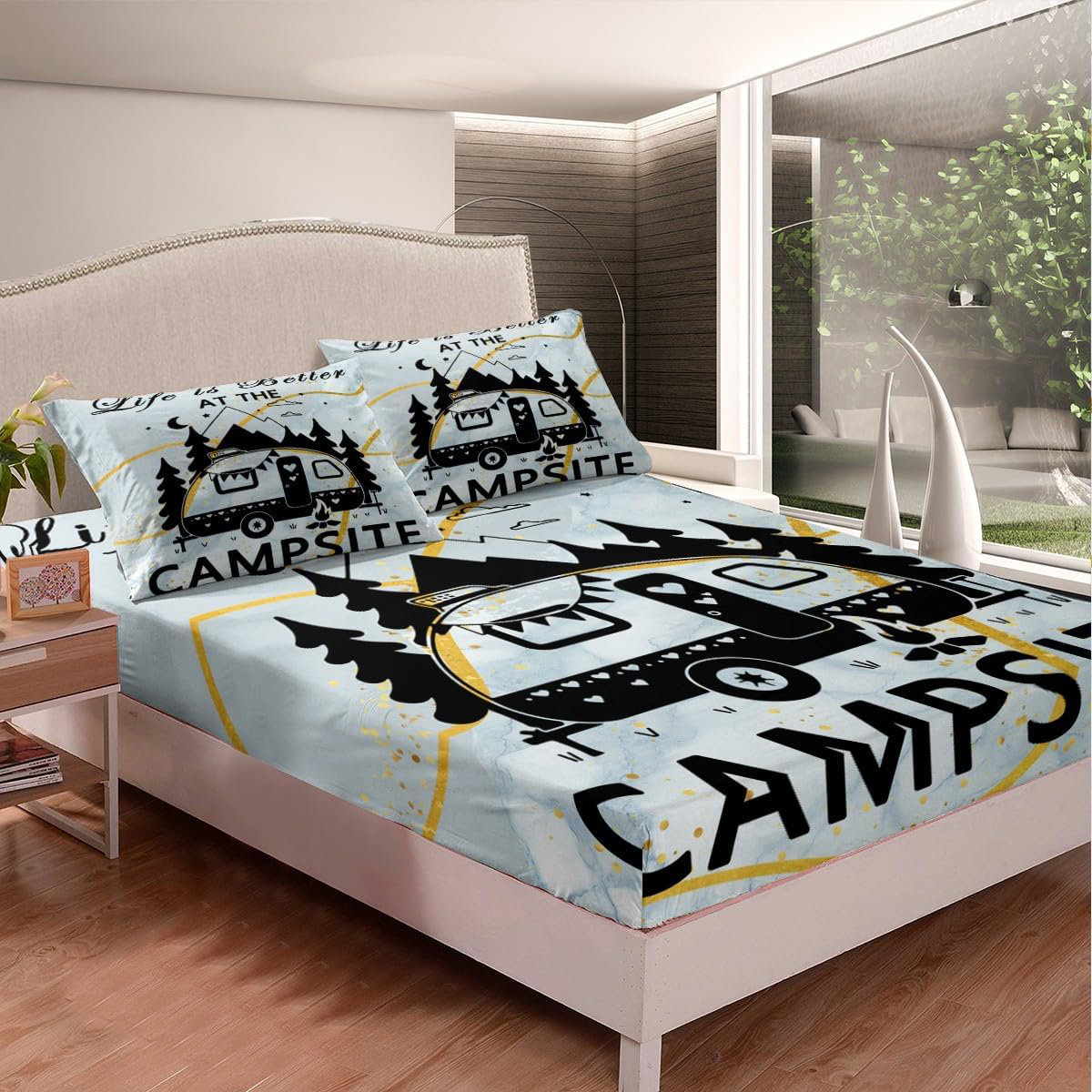 AMIPOR Camping Car Bed Sheets Set Marble Camping Sheet Set Camper ...