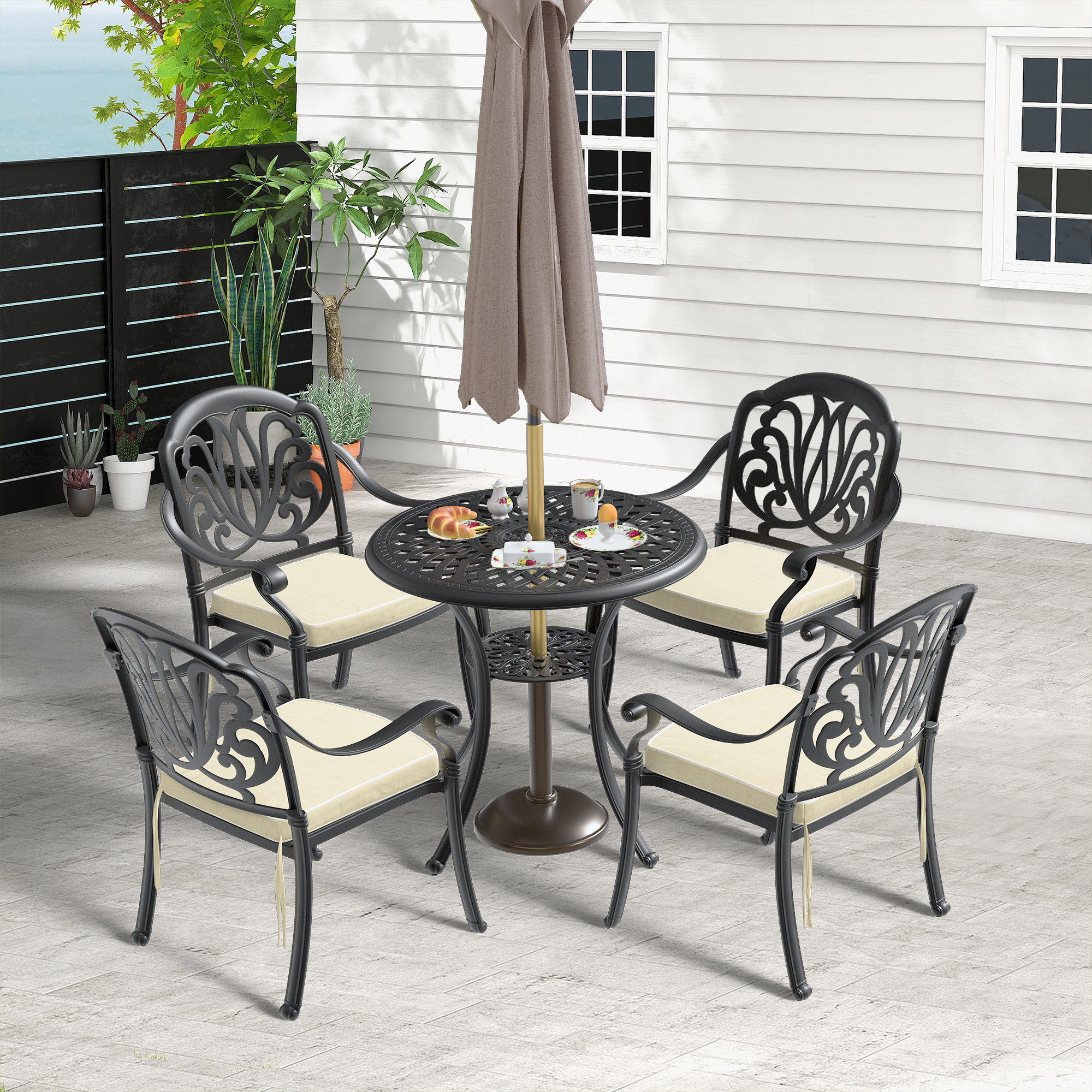 Bloomsbury Market Bilol 4 - Person Round Outdoor Dining Set with Cushions | Wayfair