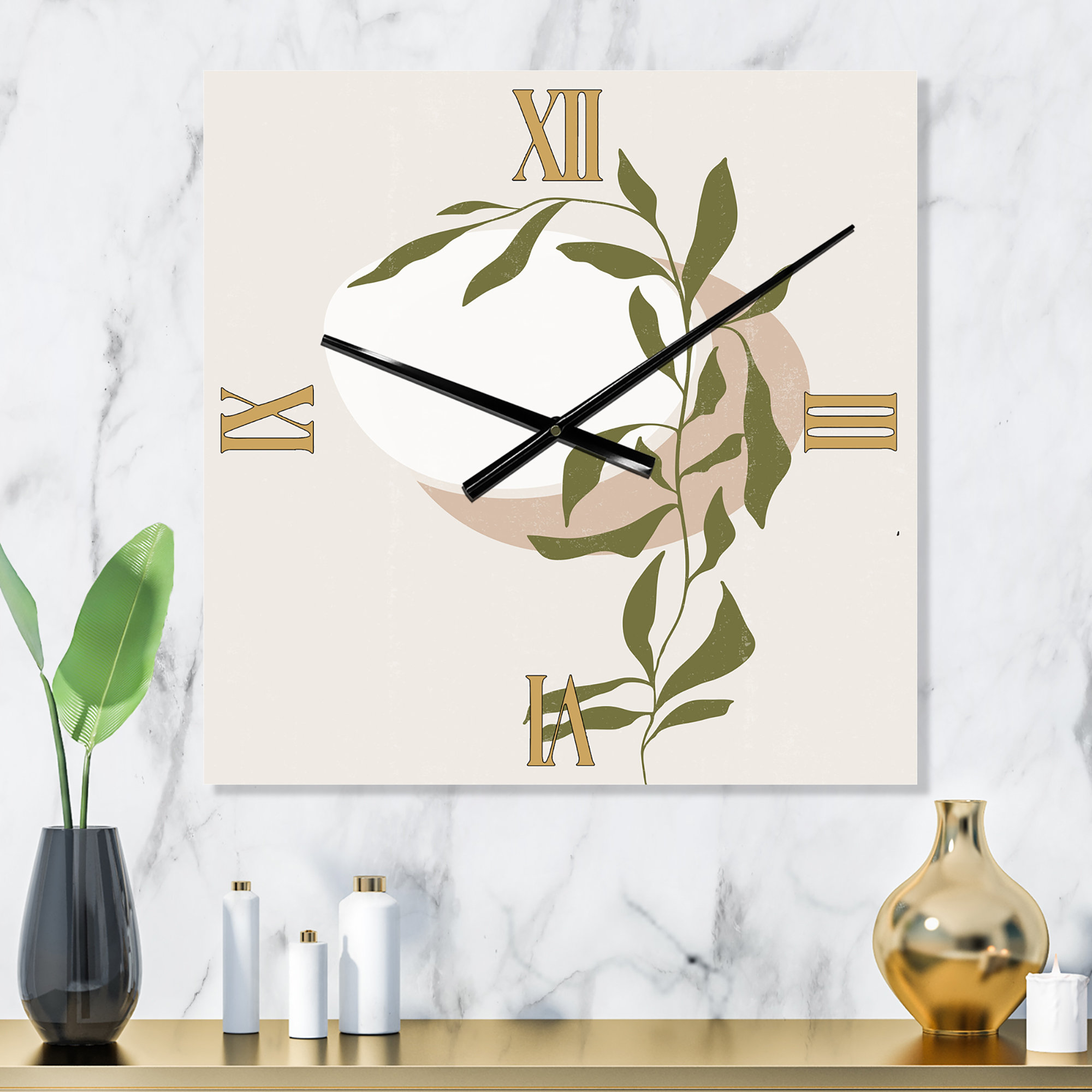 East Urban Home Abstract Sun and Moon with Green Leaf III - Modern Wall ...