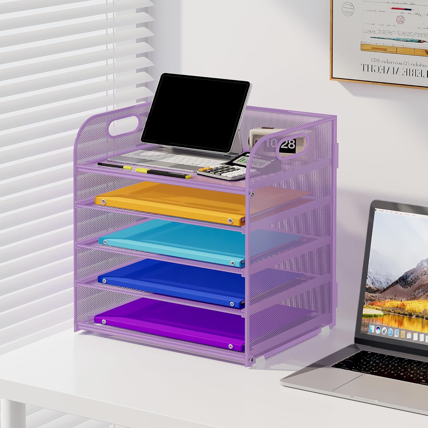 Inbox Zero 5 Tier Paper Organizer with Handle, Metal Mesh Desk ...