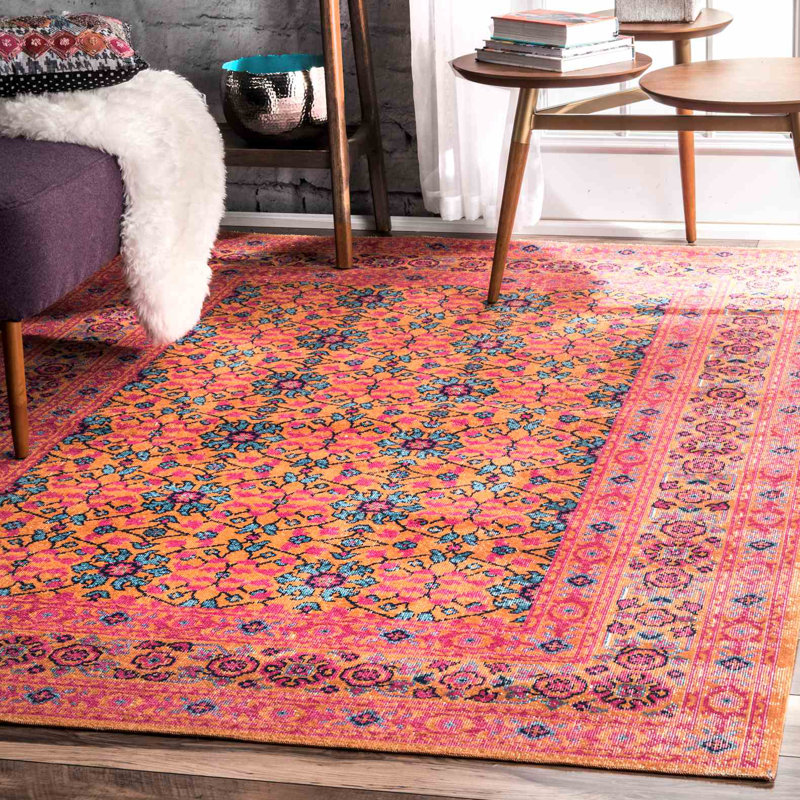 Wrought Studio Tompkins Cotton Red/Green Rug & Reviews | Wayfair