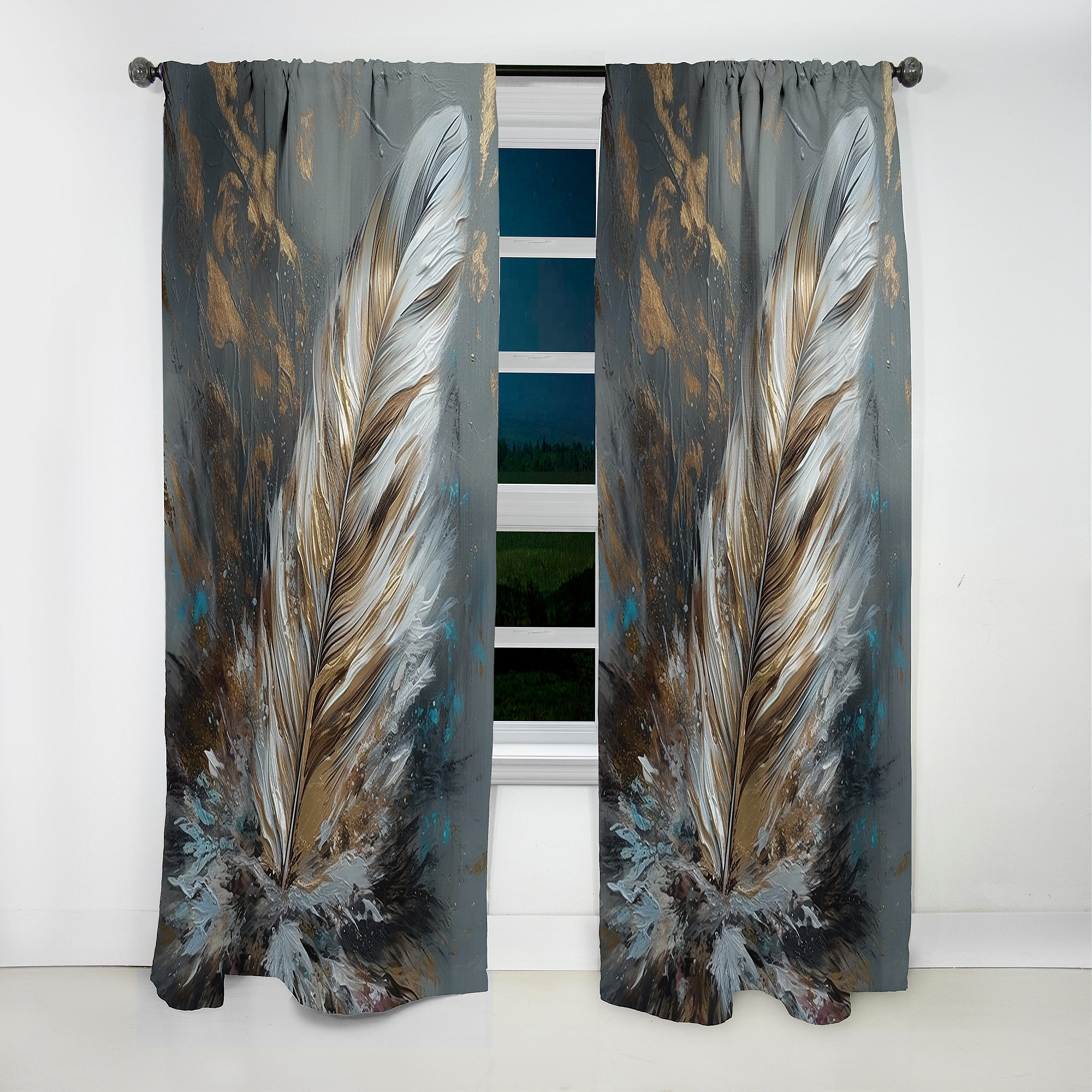 Dakota Fields Gold Feather Wanderlust III - Glam Feather Curtain ...