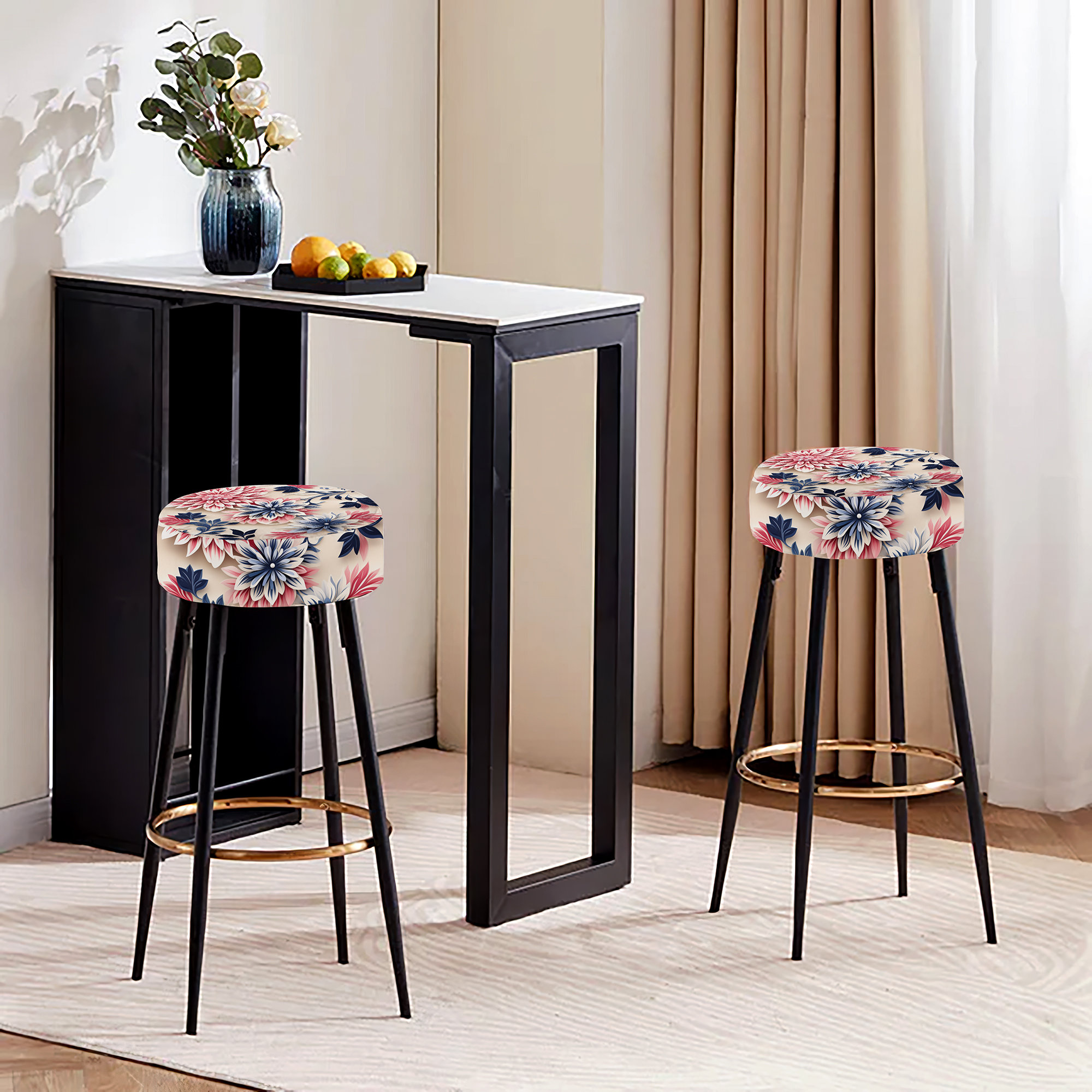 Design Art Blue Pink And White Damask Flower - Floral Bar Stools Set Of ...