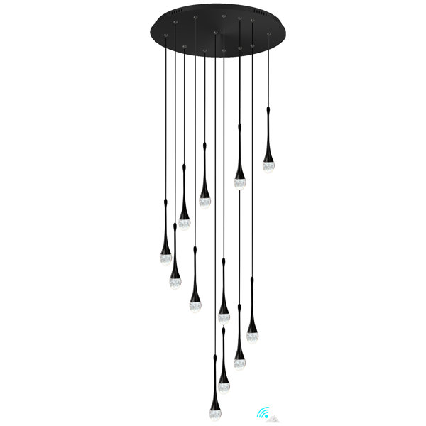 Orren Ellis 12-Light Black Crystal Raindrop Chandeliers 120" Long ...