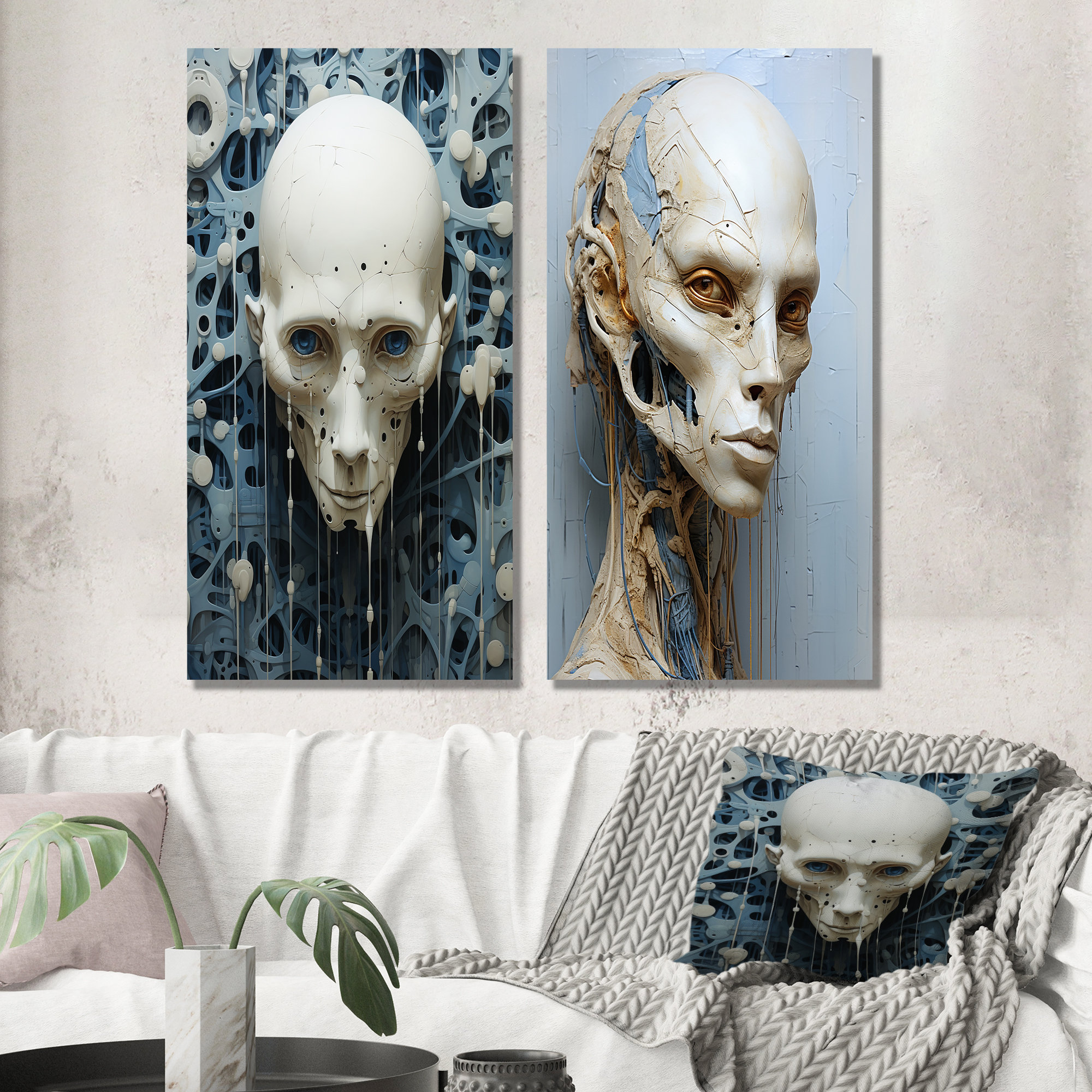 Trinx Minimalism Aliens Skull - Aliens Metal Prints Set Of 2 | Wayfair
