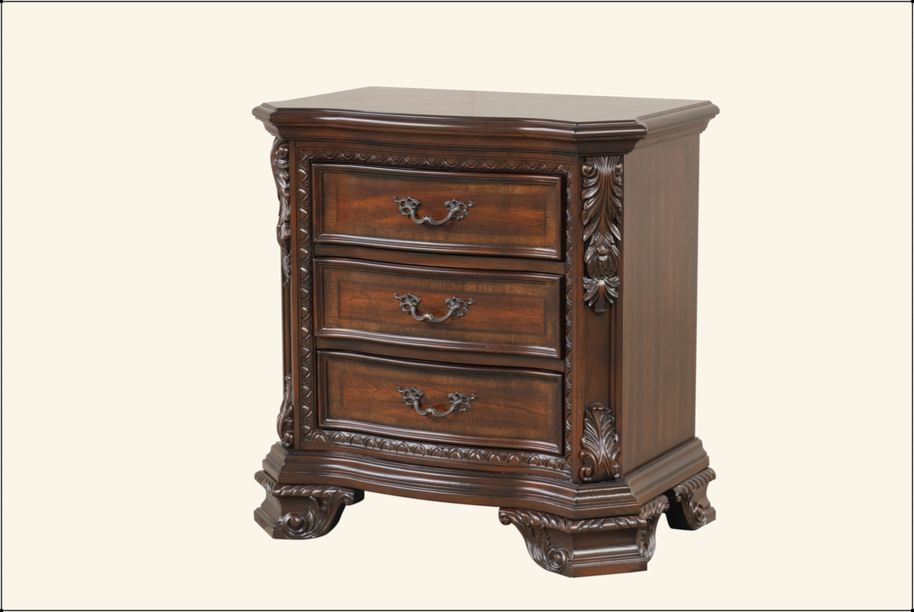 Bloomsbury Market Traditional Style 3-Drawer Nightstand With Intricate ...