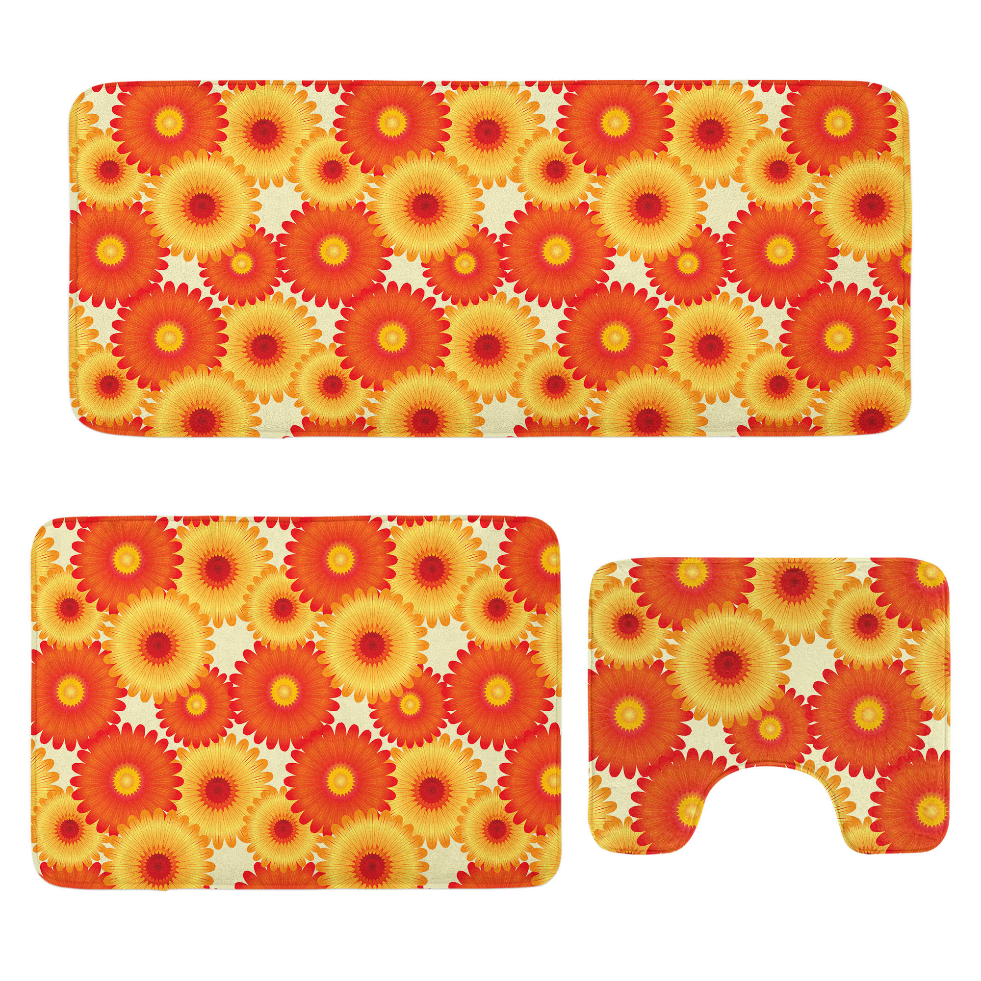 George Oliver Orange Bathroom Rug Set 3 Pieces U-Shape & Rectangle Mats ...