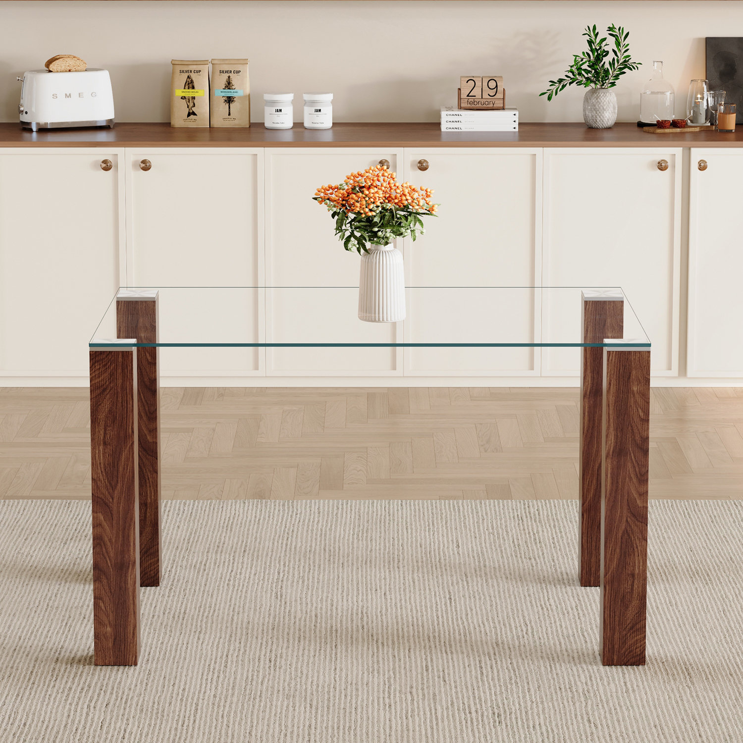 Ebern Designs 49.6 * 30 Inch Transparent Tempered Glass Dining Table ...