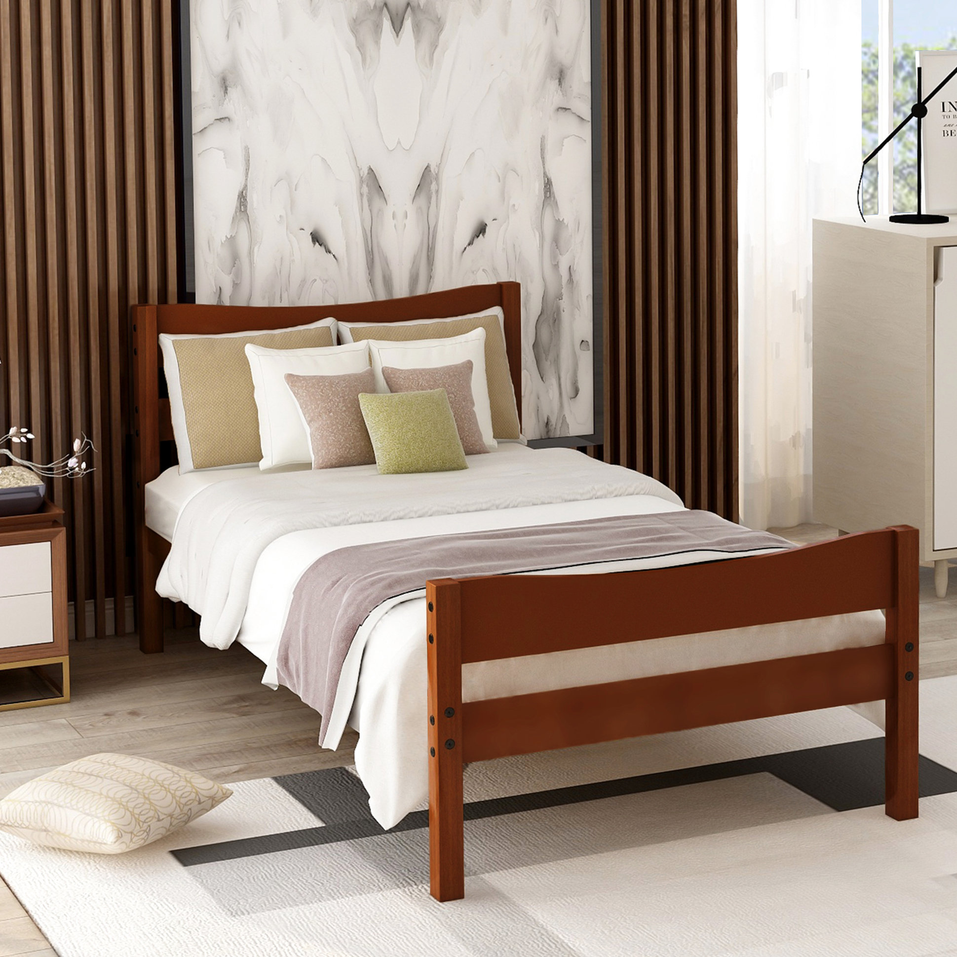 Latitude Run® Twin Platform Bed With Headboard, Crafted Solid Wood In ...