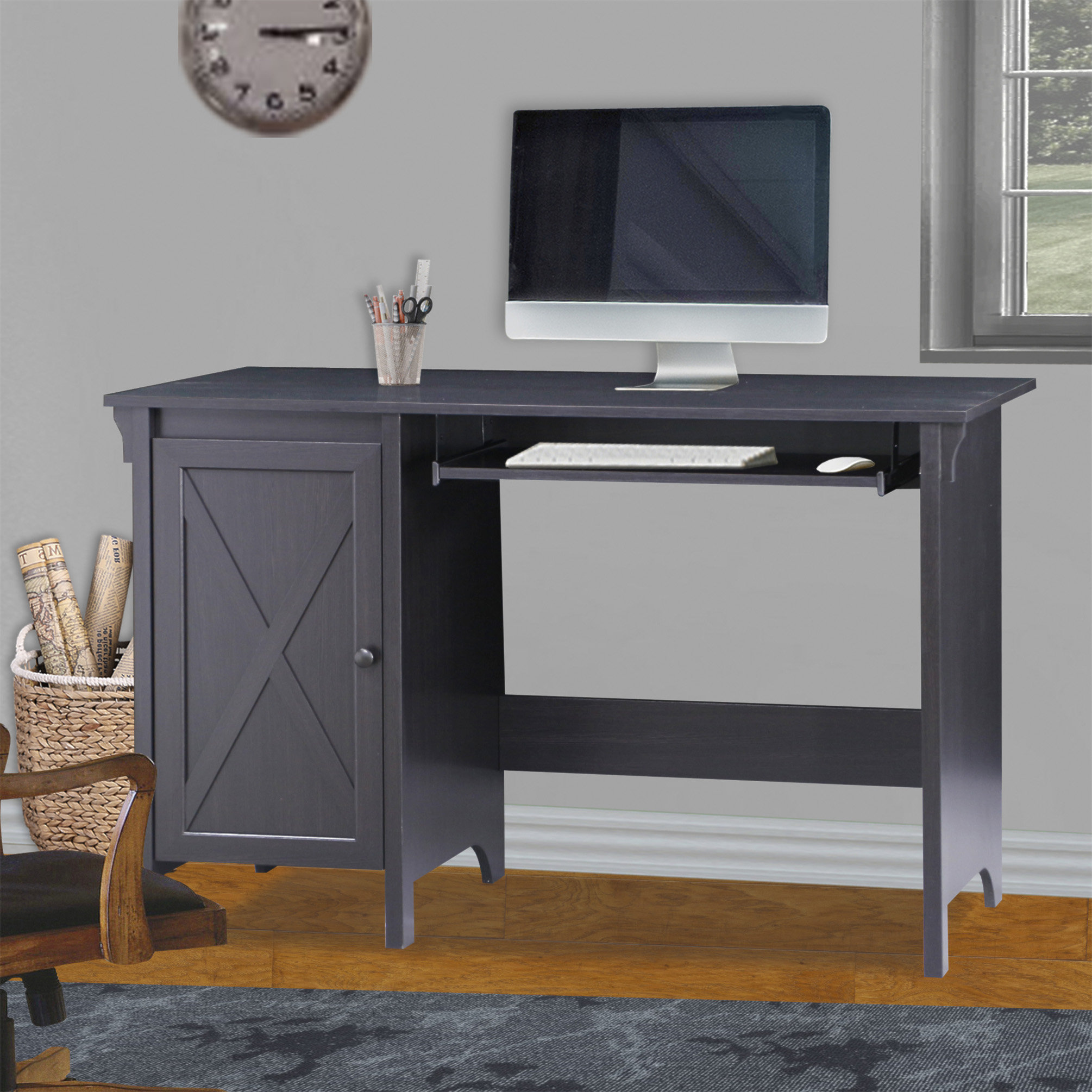Gracie Oaks 47" Writing Desk "Chic Writing Desk With Keyboard Tray And ...