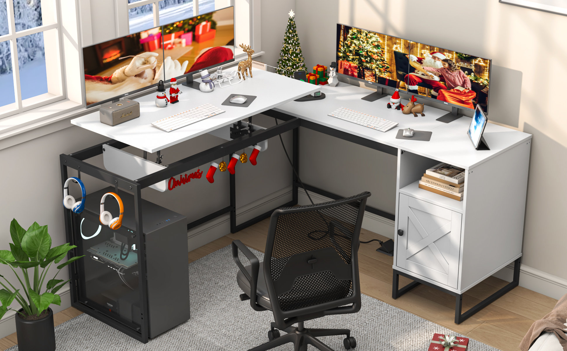 Gracie Oaks Jaedynn 96'' W Height Adjustable L-Shaped Computer Desk ...