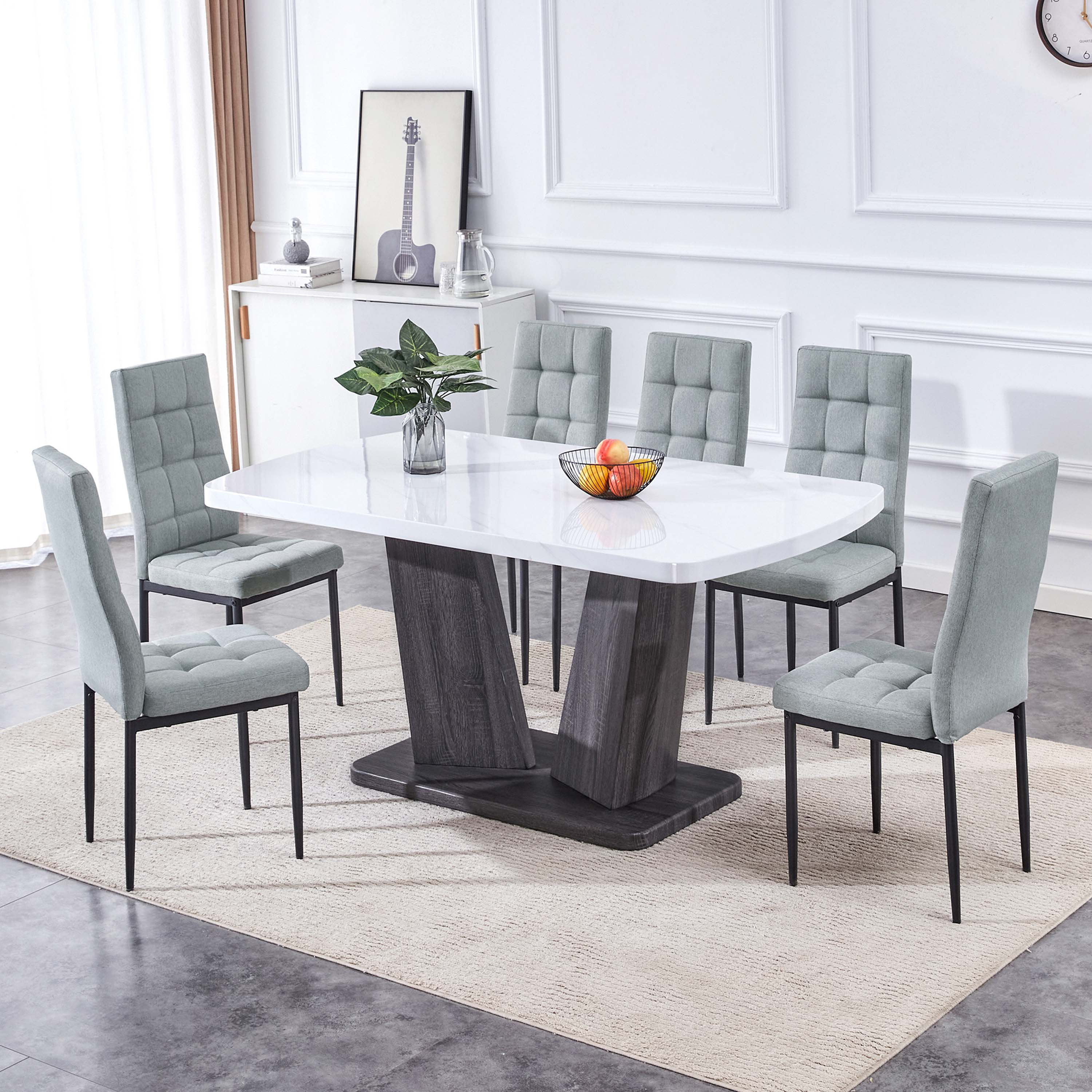 Corrigan Studio Modern Dining Table Set for 6, 7 Piece Dining Set, 63 ...