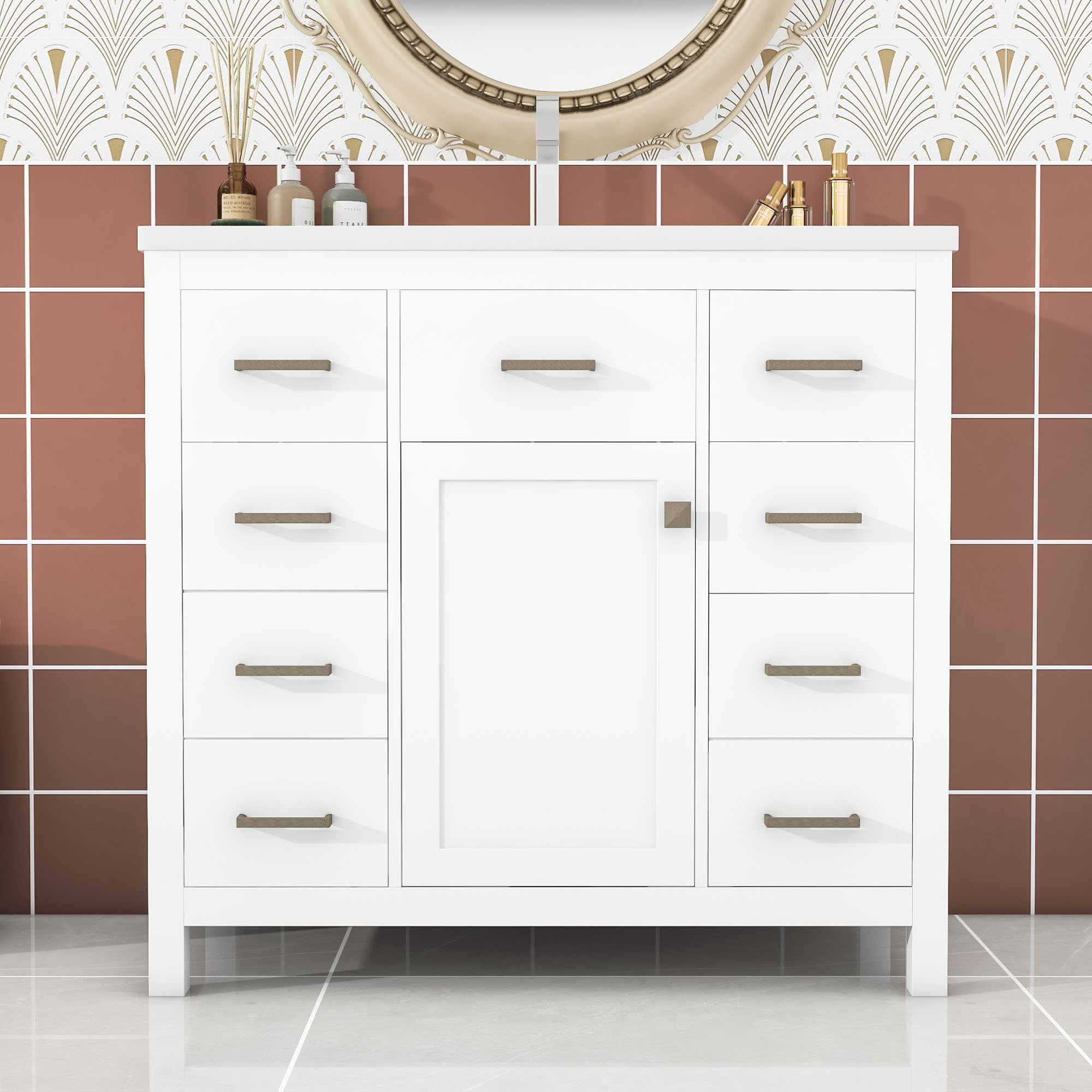 Latitude Run® Kathey Elegant Single Bathroom Vanity with Resin Sink Top ...