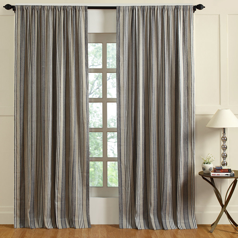 Gracie Oaks Naugle Stripe Semi-Sheer Rod Pocket Single Curtain Panel ...