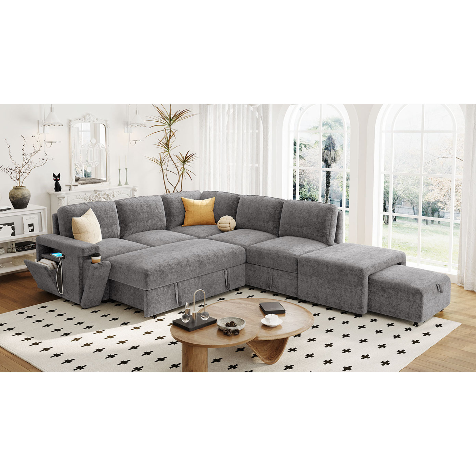 Latitude Run® Multi-functional Comfort Polyester L-shaped Sofa With Usb ...