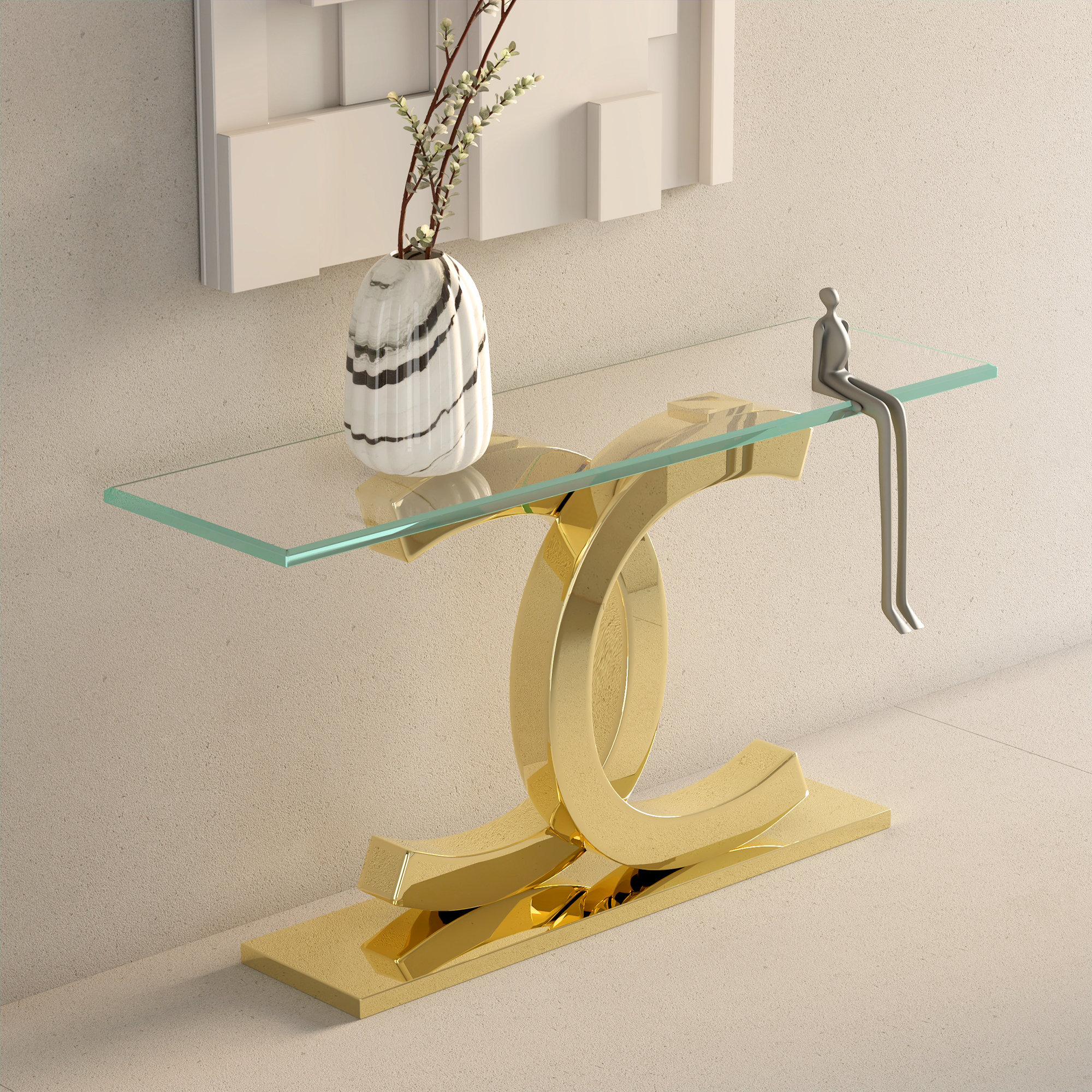 Orren Ellis Joneer 55.1'' Glass Top Console Table - Wayfair Canada