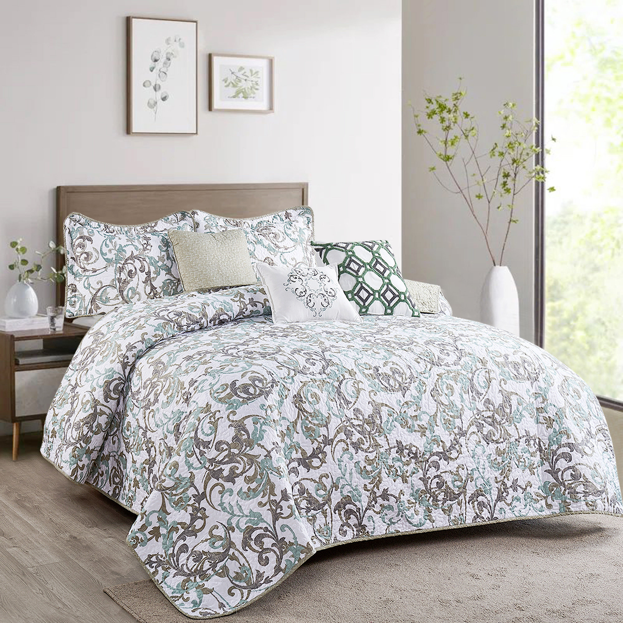 Home Soft Things 6 Piece Ravello Scroll Printed Microfiber Quilt Set ...