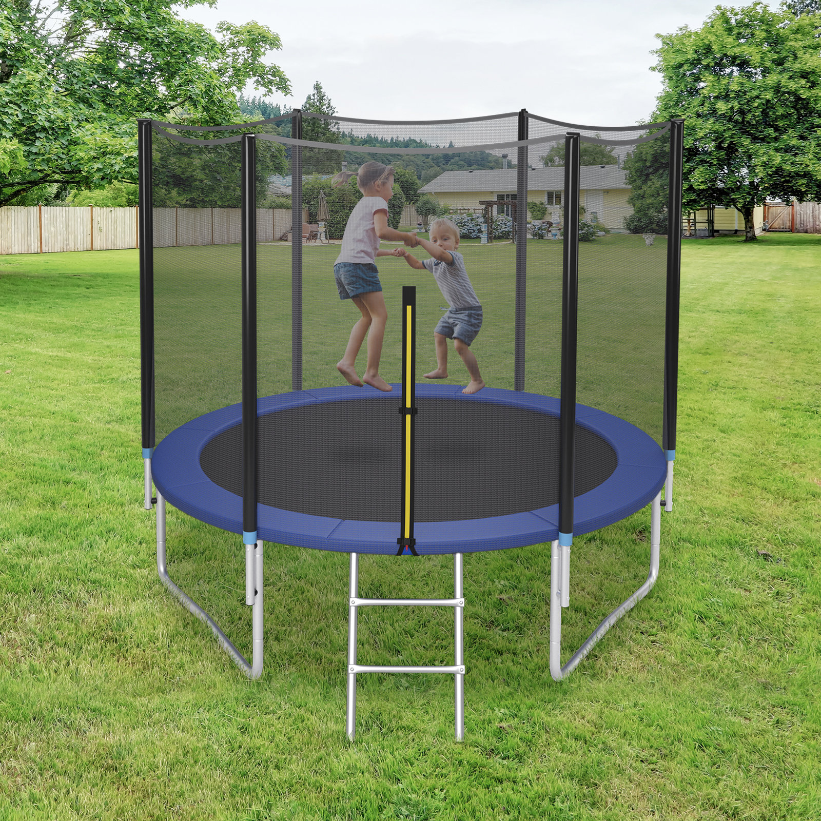 Topbuy Patiojoy 10' Round Backyard Trampoline with Safety Enclosure ...