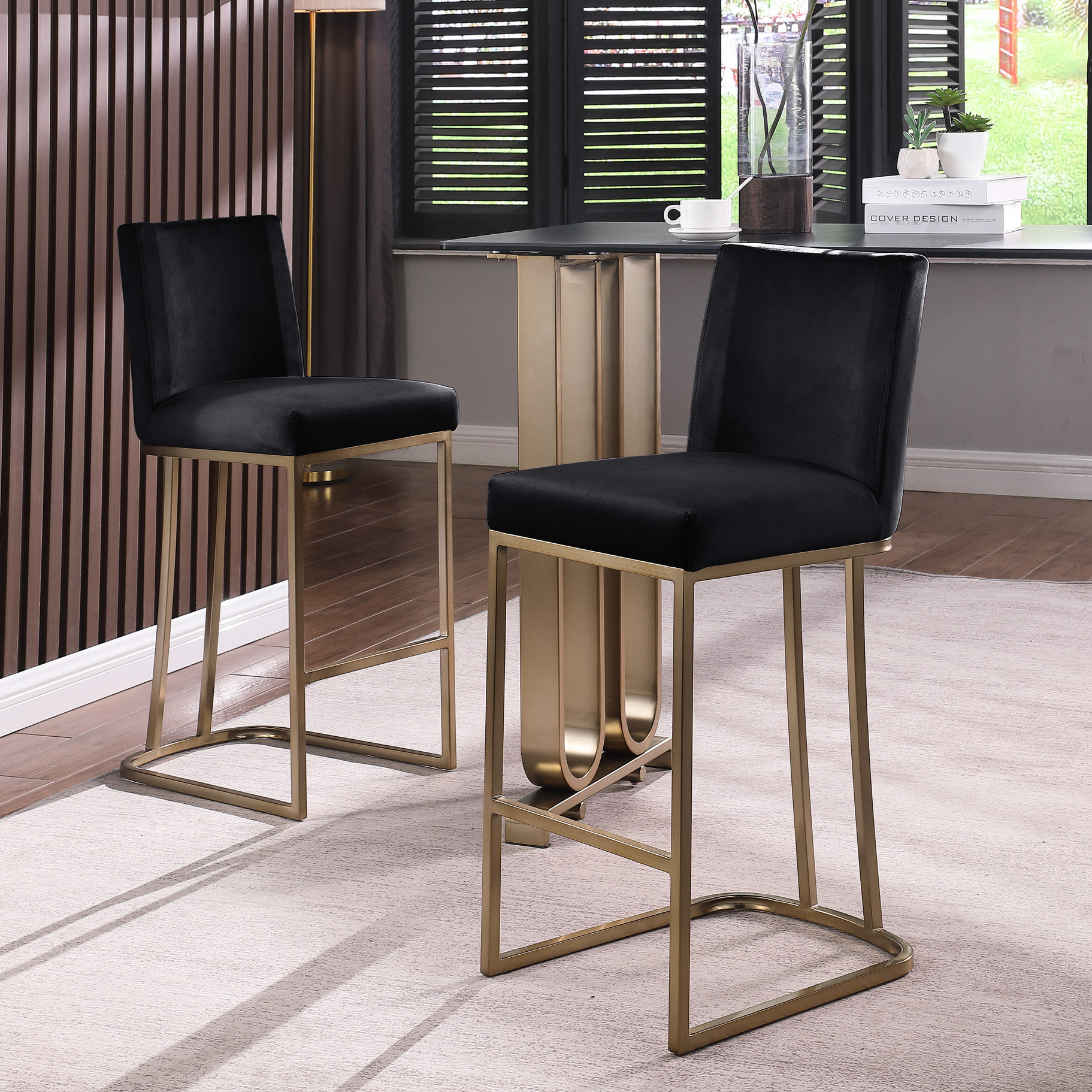Hokku Designs Counter Height 26" Bar Stools Of 2, Gold Brushed Metal ...