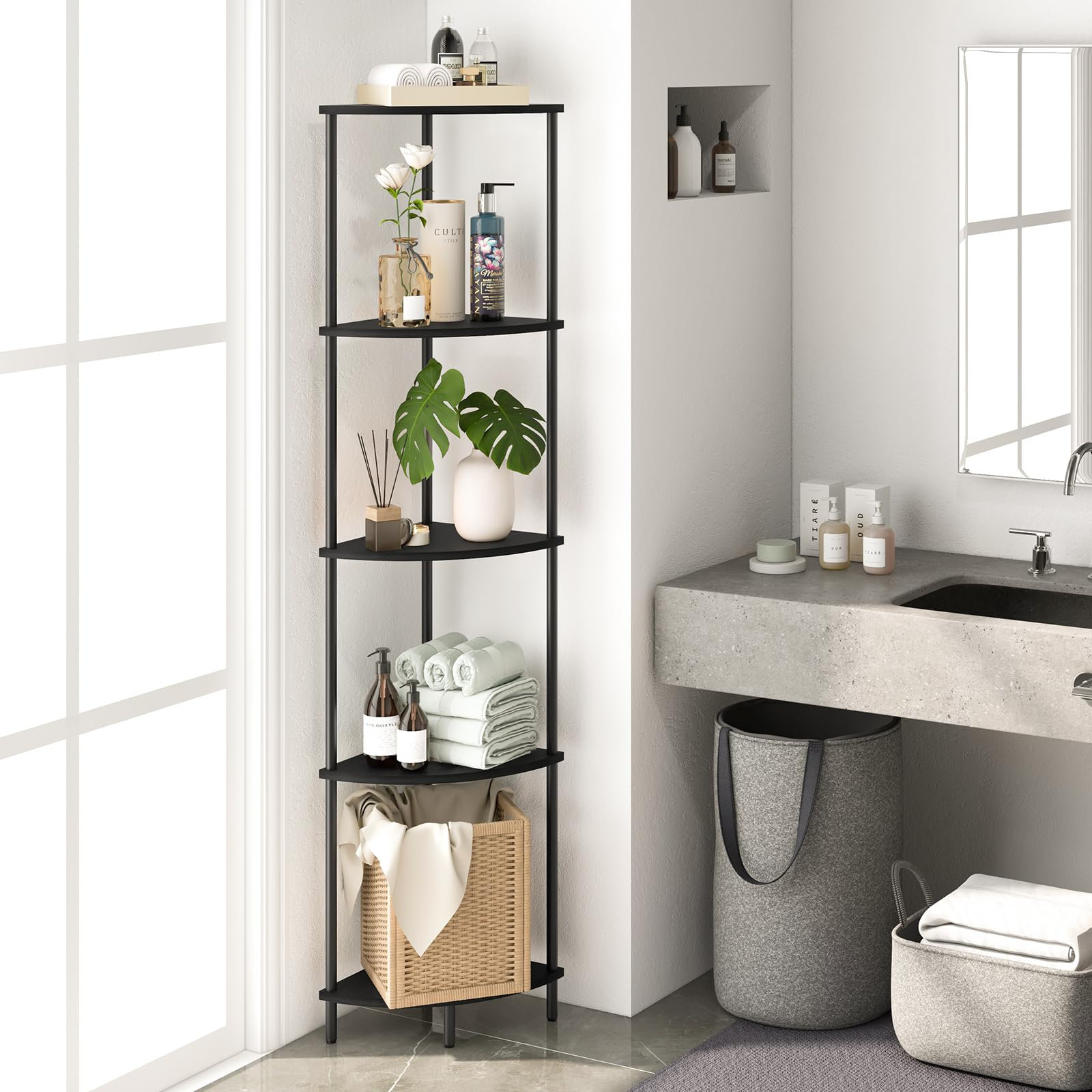 Latitude Run® Multifunctional Utility Corner Bookshelf, 5 Tier Corner ...