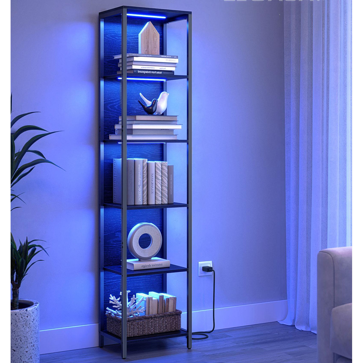 Wrought Studio™ 70.3'H LED Bookshelf, Display Shelf With Dimmable ...