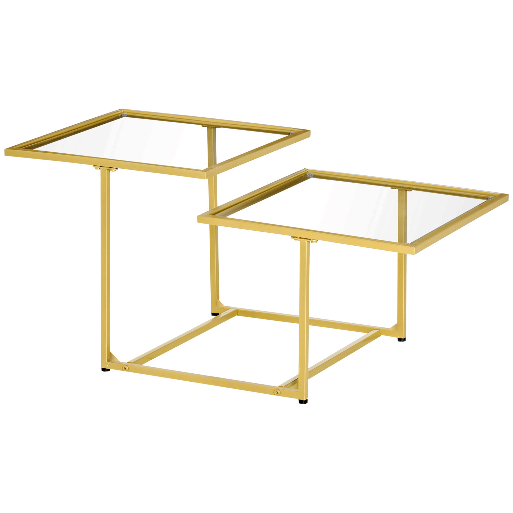 Mercer41 HOMCOM Tempered Glass Coffee Table, 2 Square Tabletops, Gold ...
