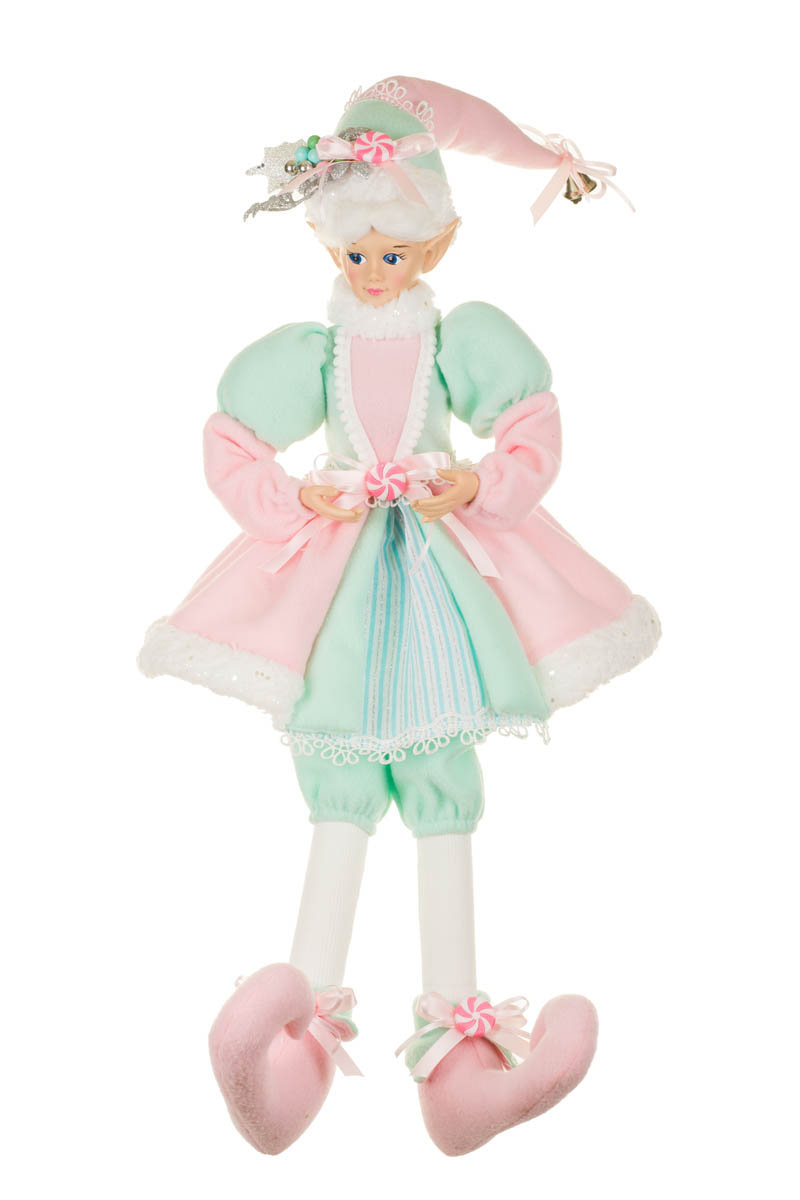 The Holiday Aisle® Sitting Sparkly Pastel Pink Fabric Elf Figurine with ...