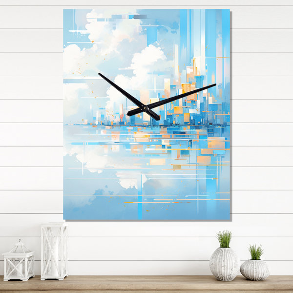 Ivy Bronx Blue Interlocking Perspectives - Cubism Wall Clock Oversized ...