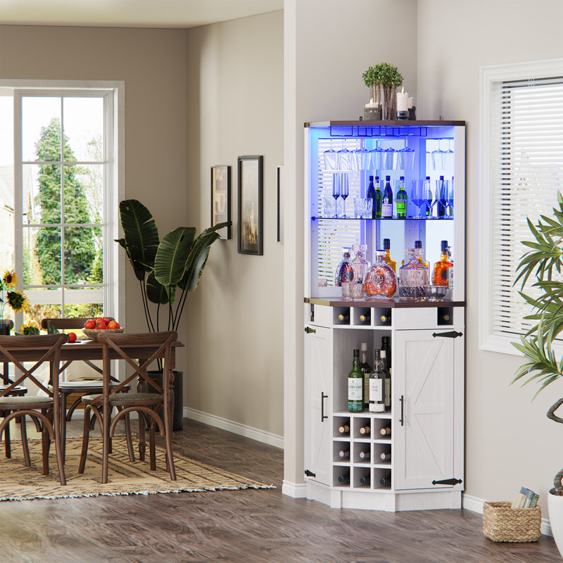 HOMEIBRO Barn Style Farmhouse Wine Bar Cabinet with Barn Door and ...