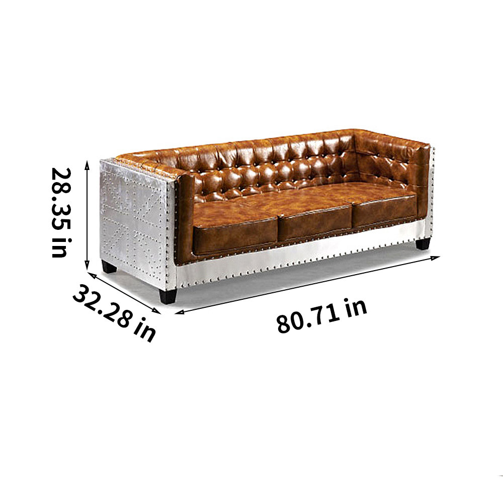 Jes Design Vintage Casual Aluminum Skin Rivet Sofa 80.71'' Sofa | Wayfair