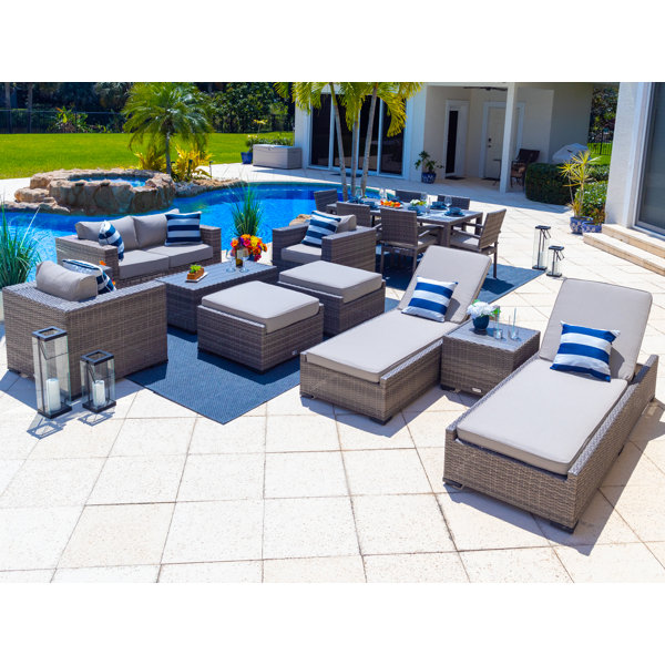 Latitude Run® Yussuf 16 Piece Rattan Complete Patio Set with Cushions ...